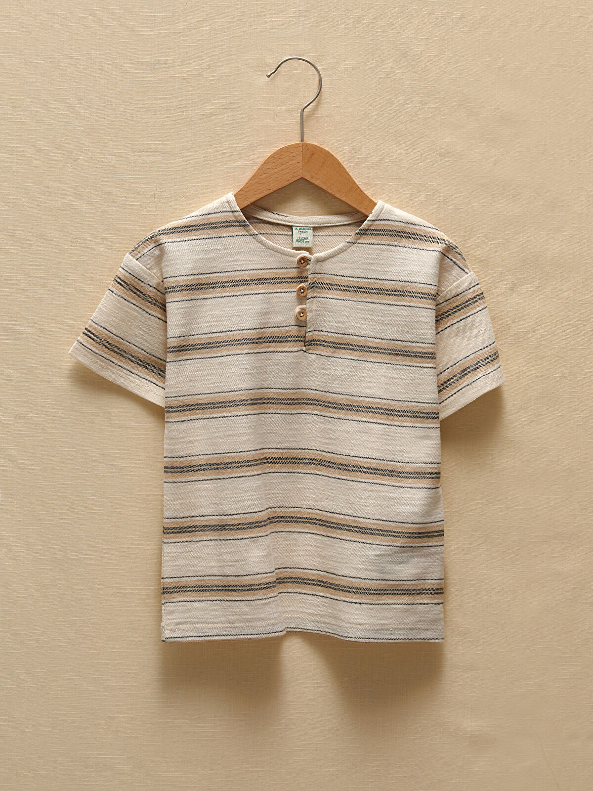 Bisiklet Yaka Kısa Kollu Çizgili Organik Pamuklu Erkek Bebek Tişört