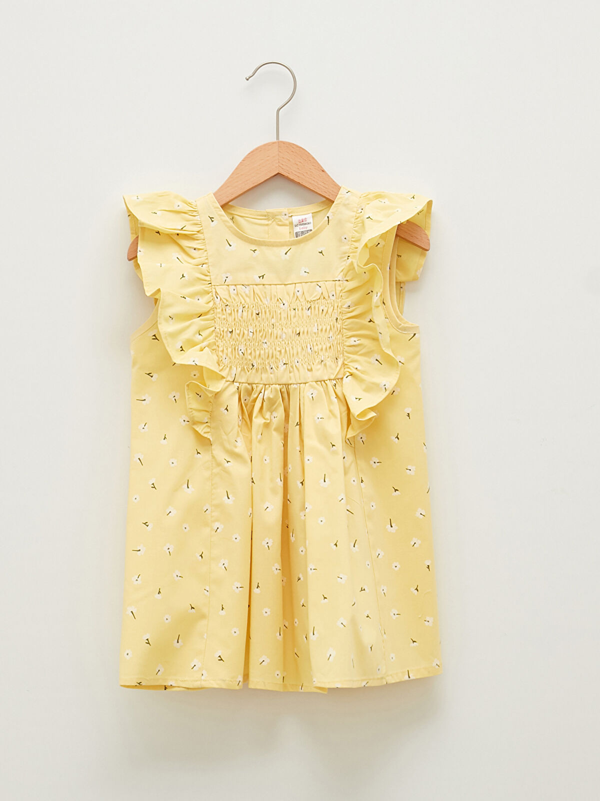 Bisiklet Yaka Fırfır Detaylı Desenli Kız Bebek Elbise