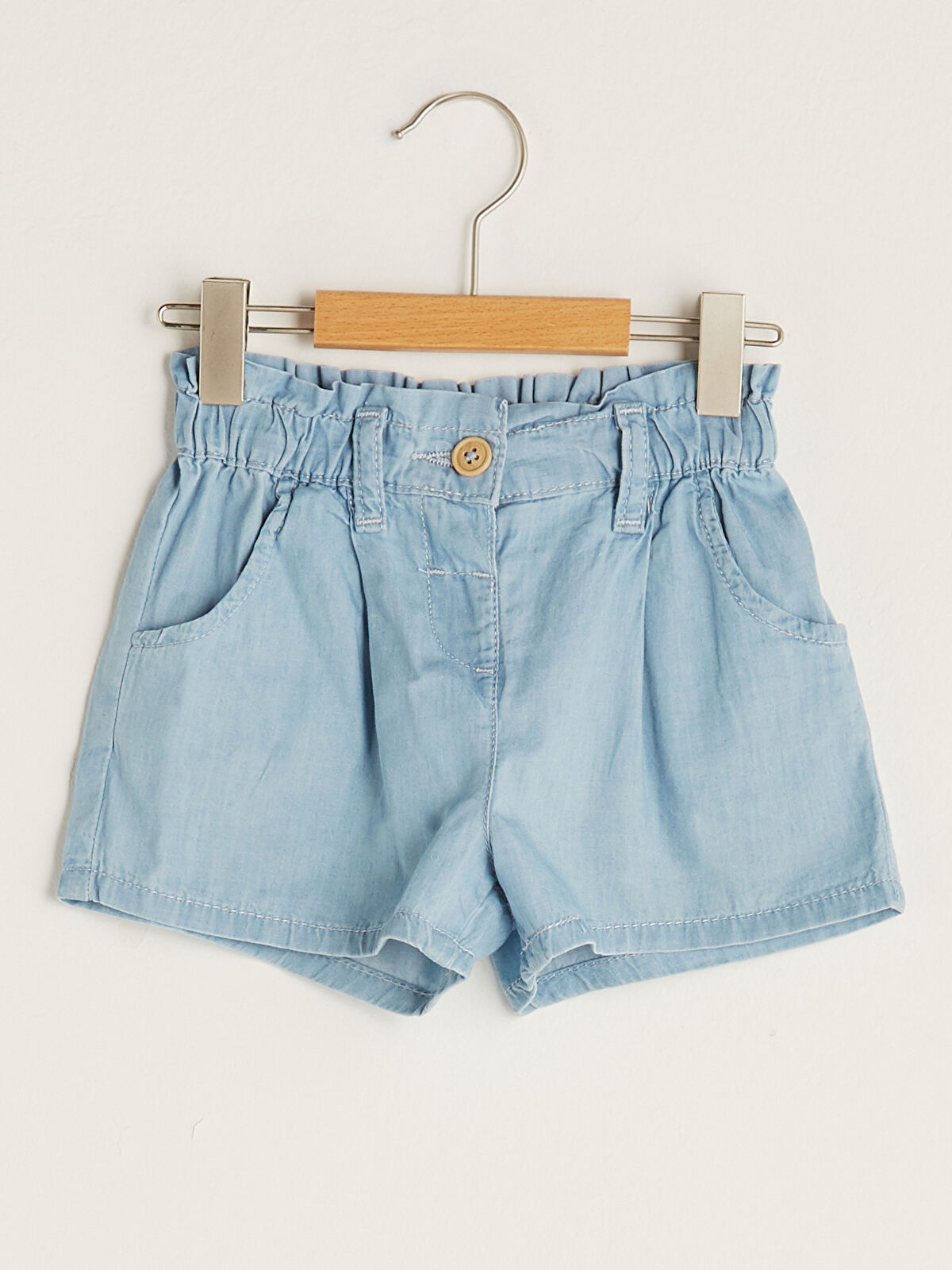 Beli Lastikli Basic Pamuklu Kız Bebek Jean Şort