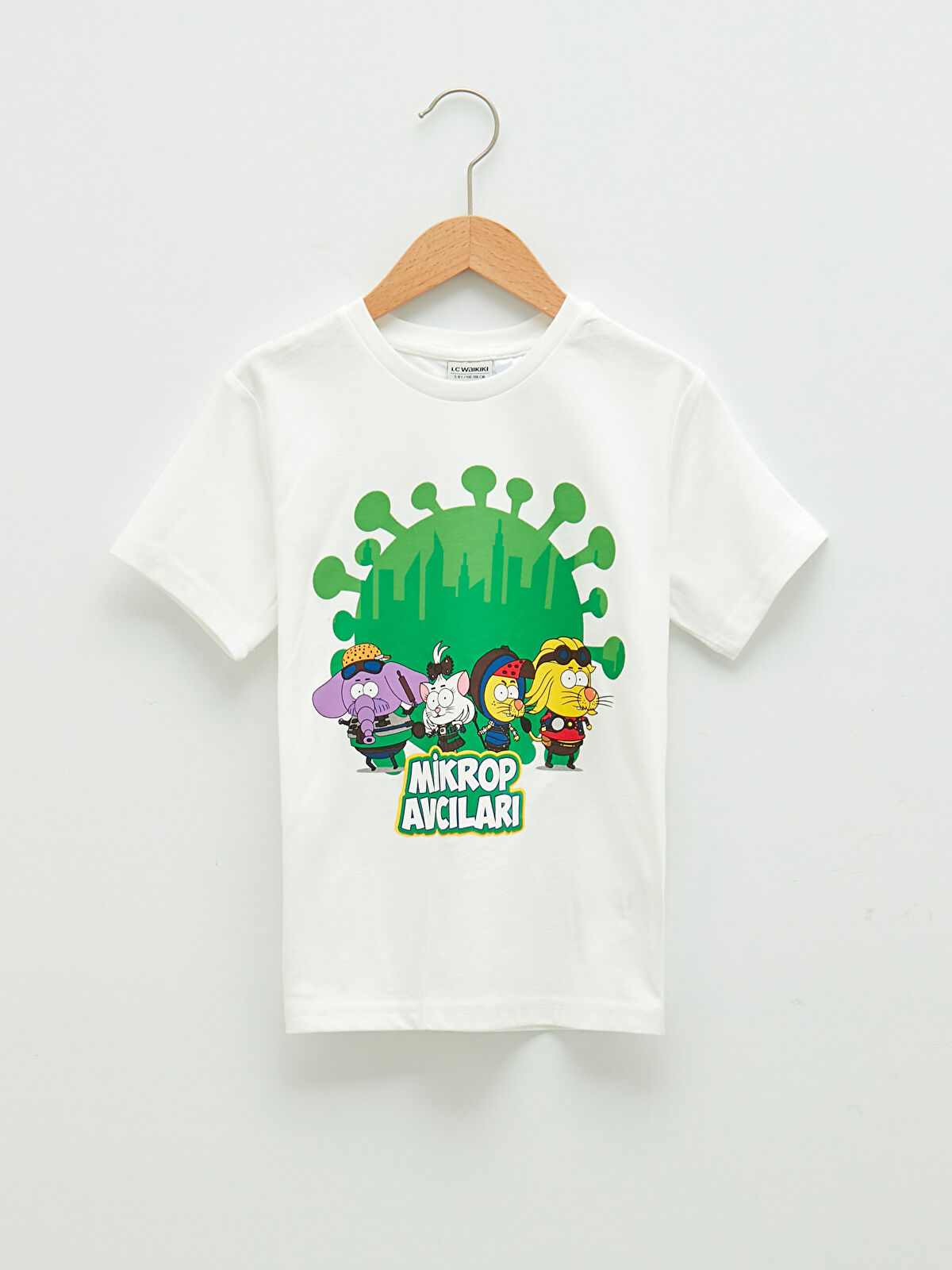 Bisiklet Yaka Mikrop Avcıları Baskılı Kısa Kollu Erkek Çocuk Tişört Bisiklet Yaka Mikrop Avcıları Baskılı Kısa Kollu Erkek Çocuk Tişört