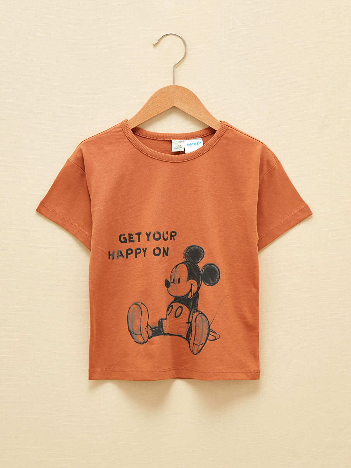 LCW GREEN Bisiklet Yaka Kısa Kollu Organik Mickey Mouse Baskılı Pamuklu Erkek Bebek Tişört