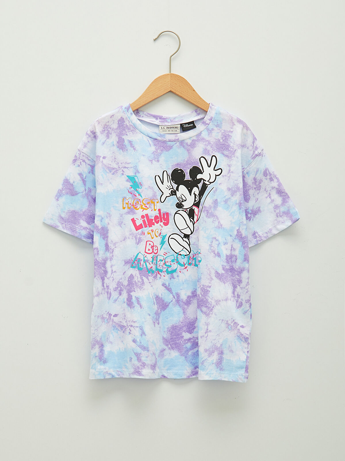 Bisiklet Yaka Mickey Mouse Baskılı Kısa Kollu Kız Çocuk Tişört Anne Kız Koleksiyonu