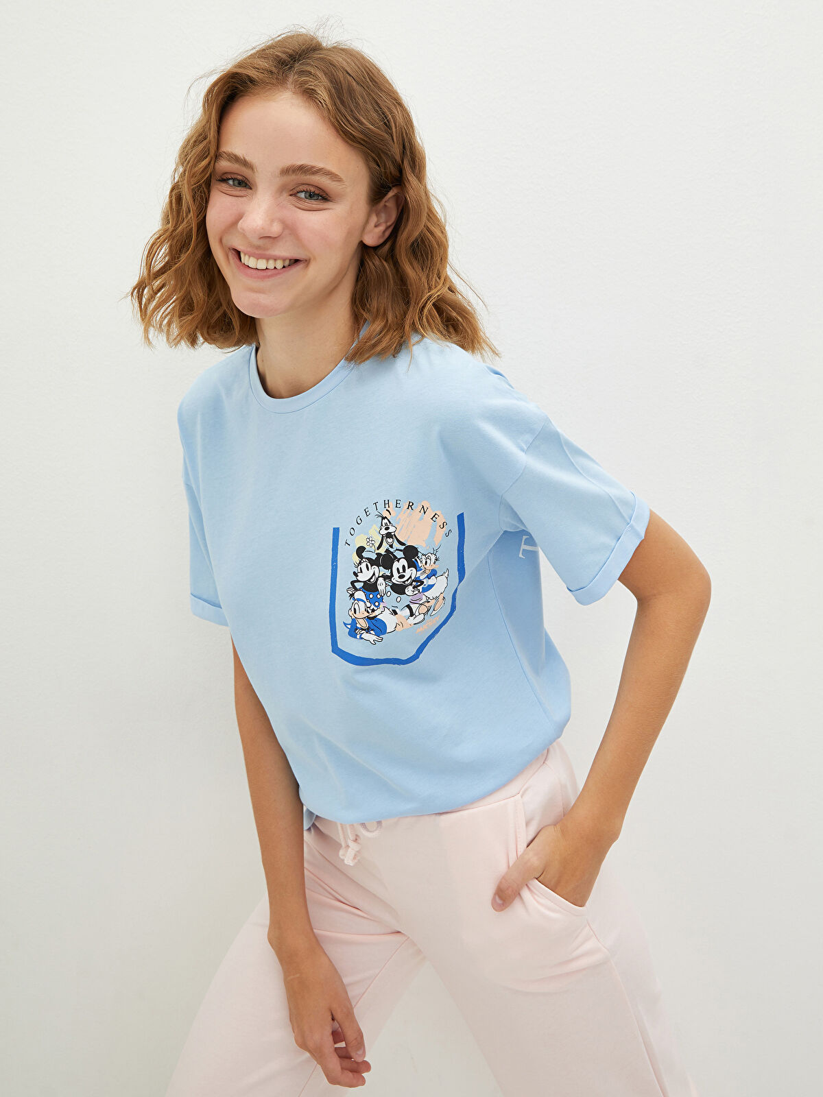 Bisiklet Yaka Disney Baskılı Kısa Kollu Kadın Tişört Anne Kız Kombini