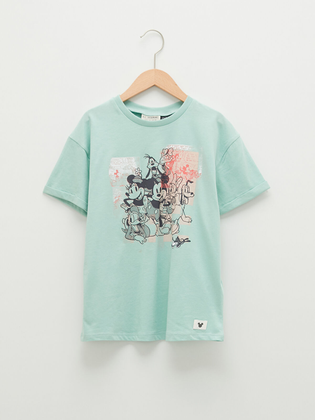 Bisiklet Yaka Mickey Mouse Baskılı Kısa Kollu Kız Çocuk Tişört Anne Kız Koleksiyonu