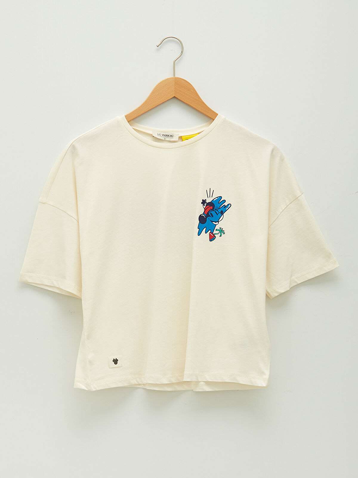 Bisiklet Yaka Minnie Mouse Baskılı Kısa Kollu Pamuklu Kadın Tişört Anne Kız Kombini