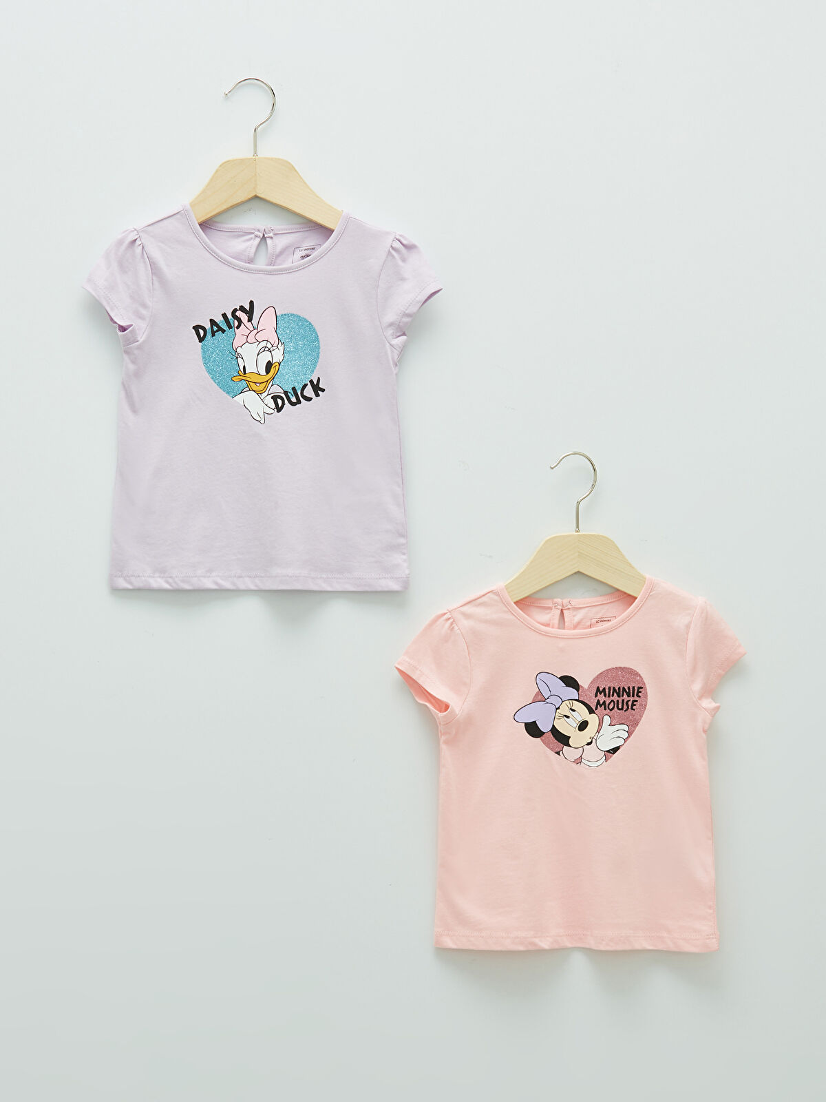 Bisiklet Yaka Kısa Kollu Disney Baskılı Kız Bebek Tişört 2'li