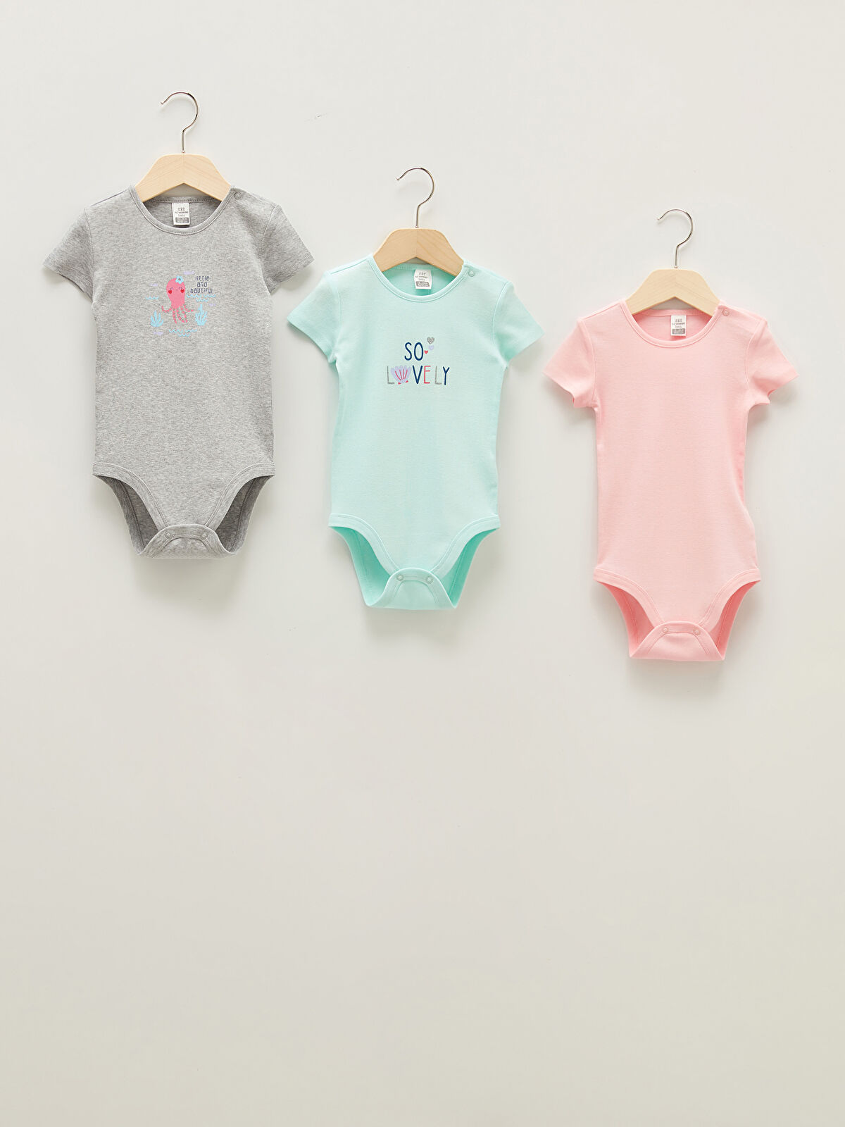 Bisiklet Yaka Kısa Kollu Pamuklu Unisex Bebek Çıtçıtlı Body 3'lü