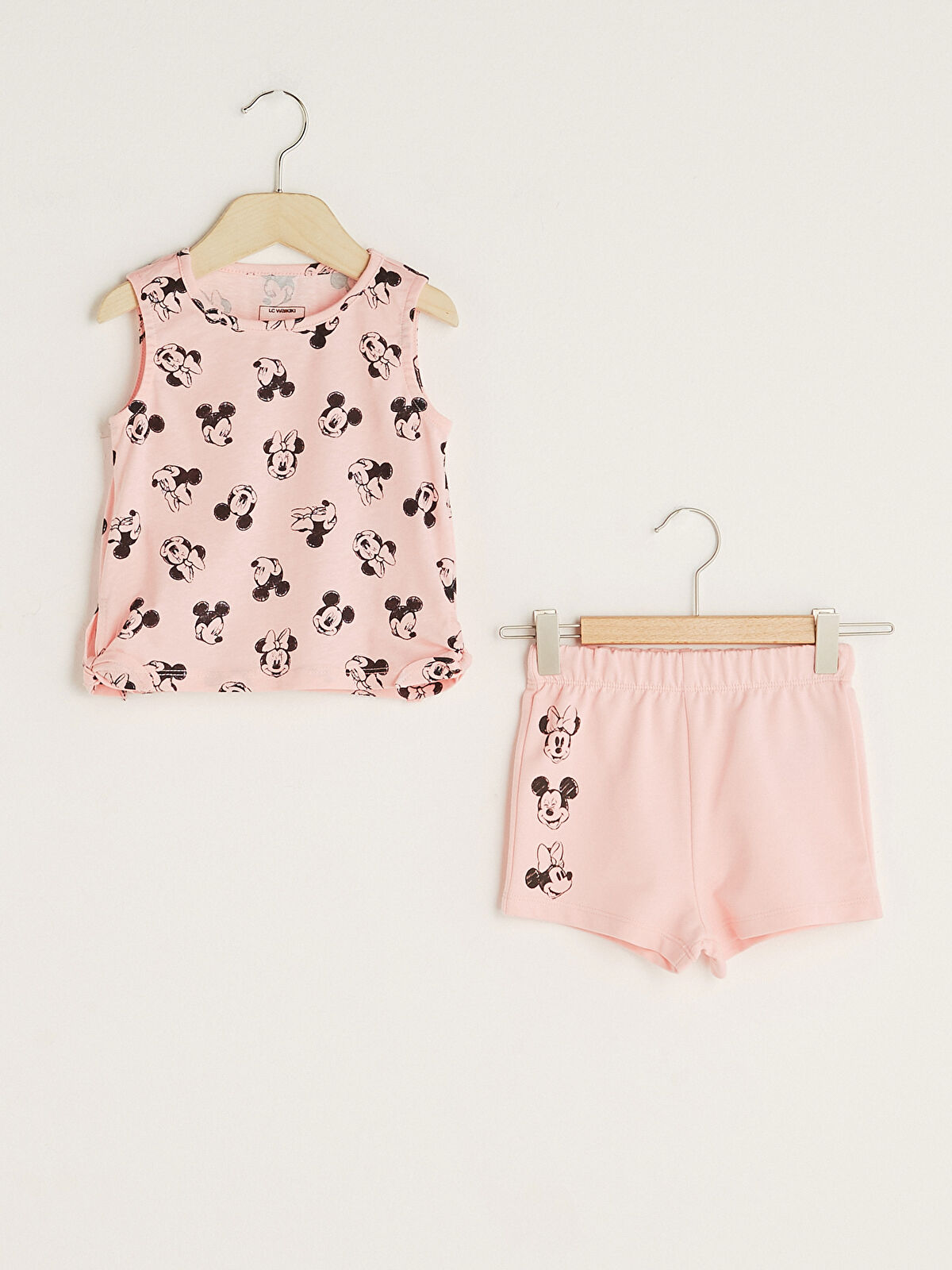Bisiklet Yaka Minnie Mouse Baskılı Kız Bebek Atlet ve Şort 2'li Takım