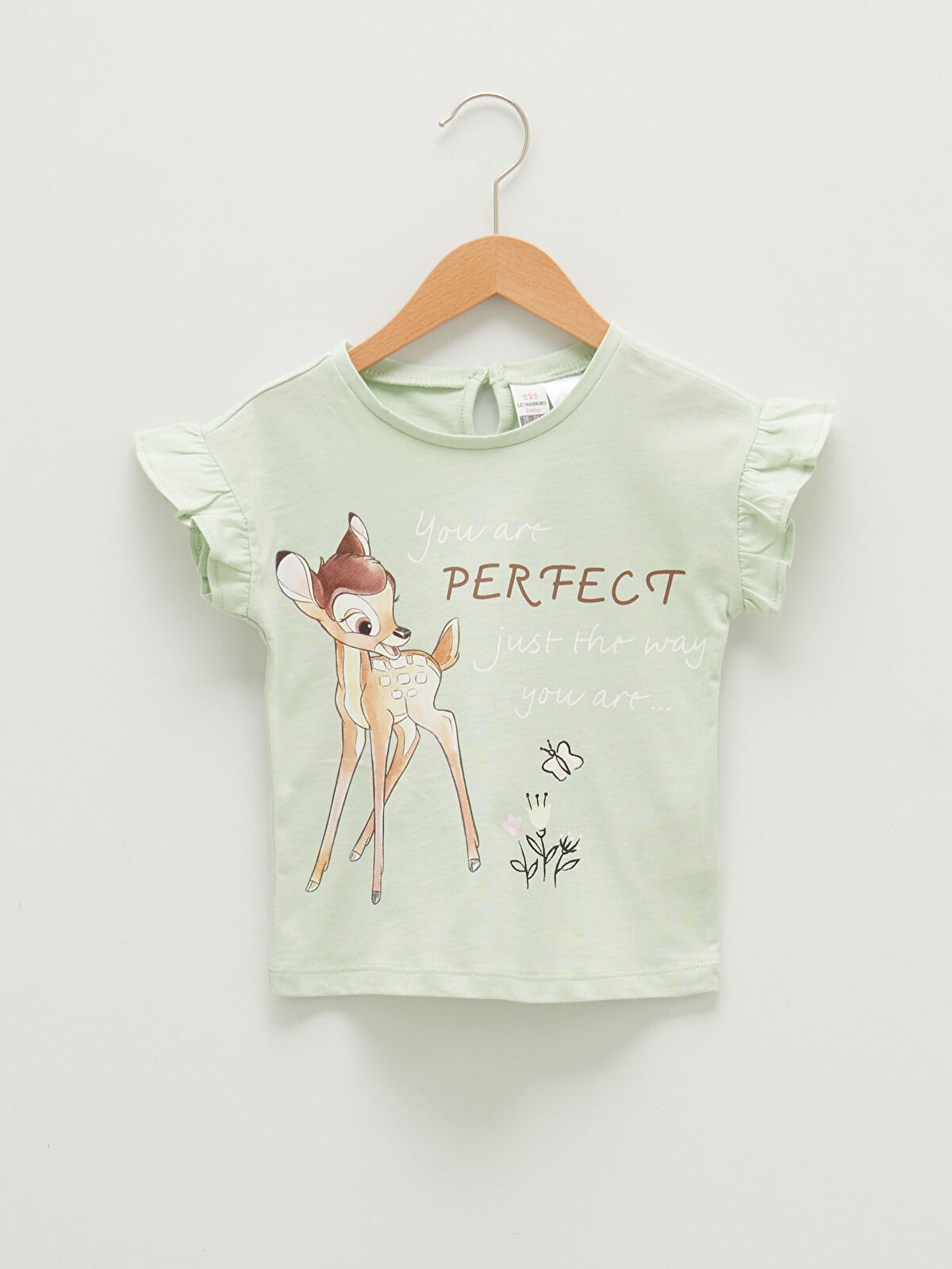 Bisiklet Yaka Kısa Kollu Bambi Baskılı Kız Bebek Tişört