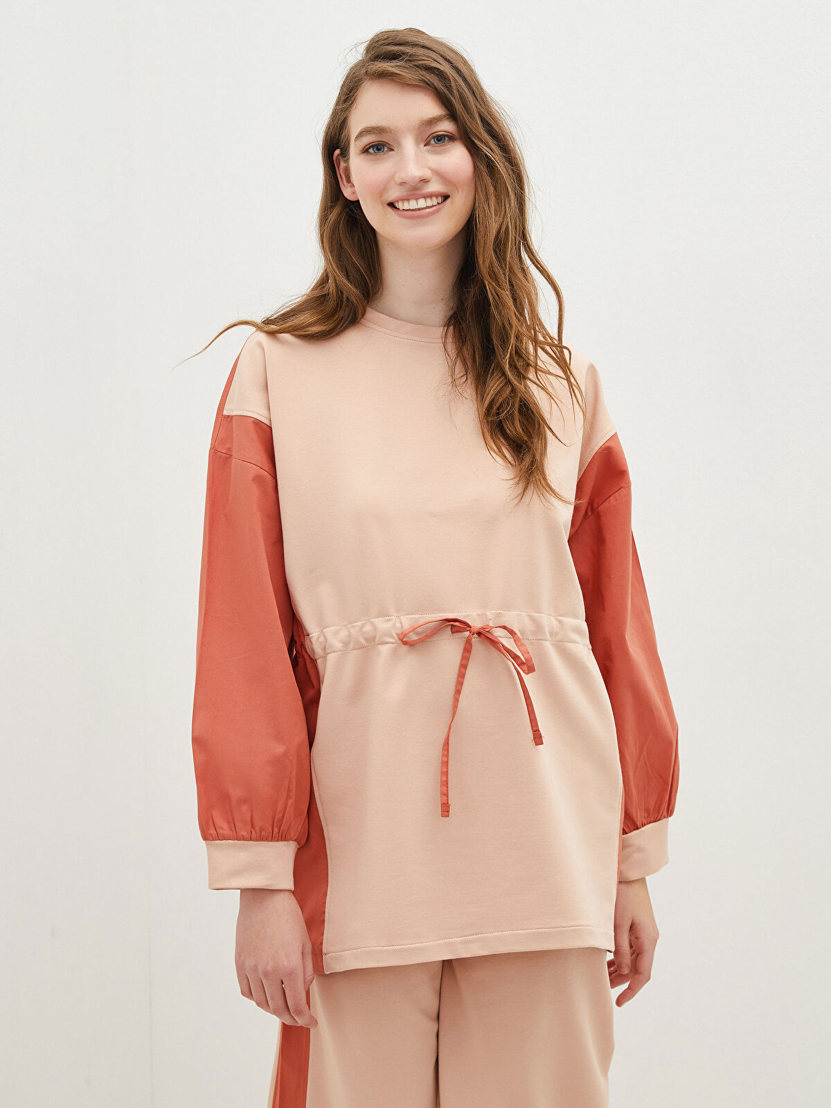 MODEST Bisiklet Yaka Renk Bloklu Uzun Kollu Kadın Tunik