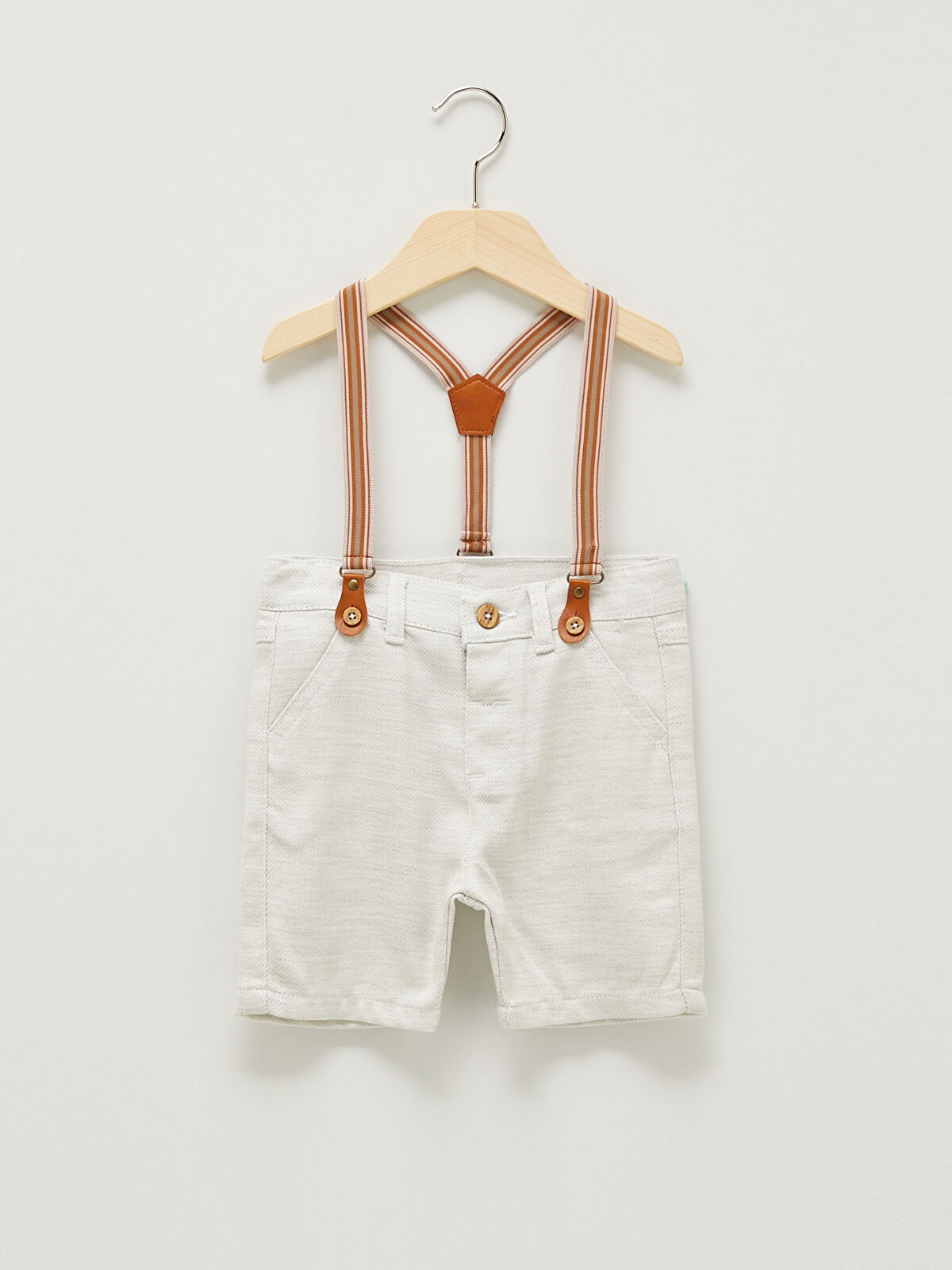Beli Lastikli Basic Erkek Bebek Şort ve Pantolon Askılı 2'li Takım