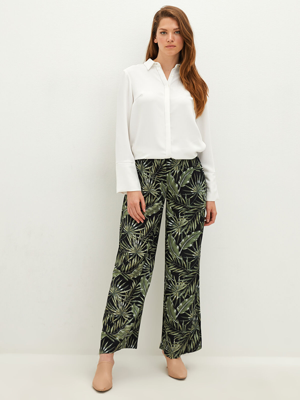 MODEST Beli Lastikli Desenli Bol Paça Viskon Kadın Pantolon