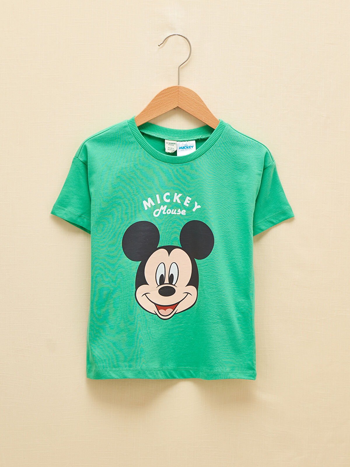 LCW GREEN Bisiklet Yaka Kısa Kollu Organik Pamuklu Mickey Mouse Baskılı Erkek Bebek Tişört