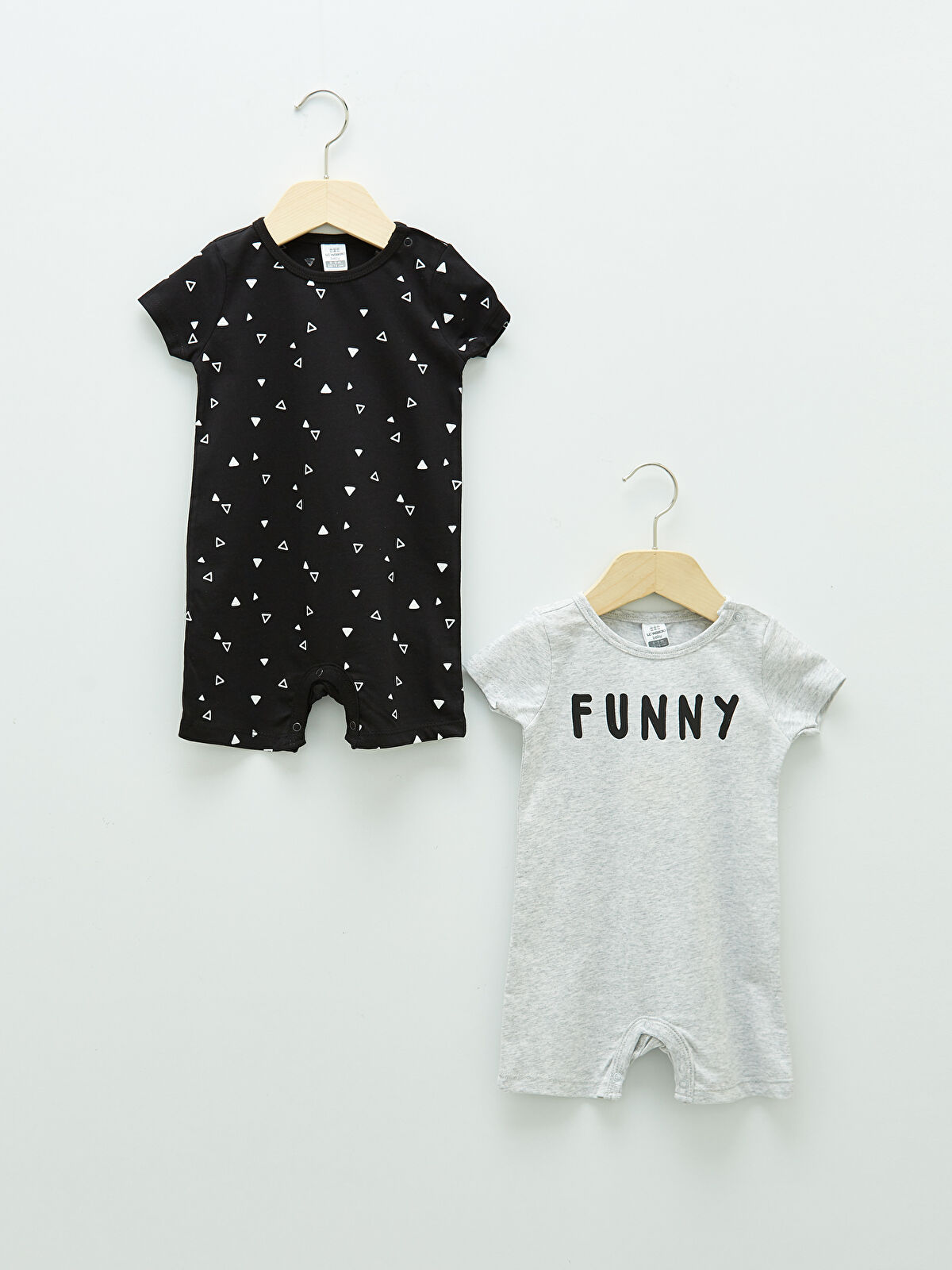 Bisiklet Yaka Kısa Kollu Baskılı Unisex Bebek Tulum 2'li