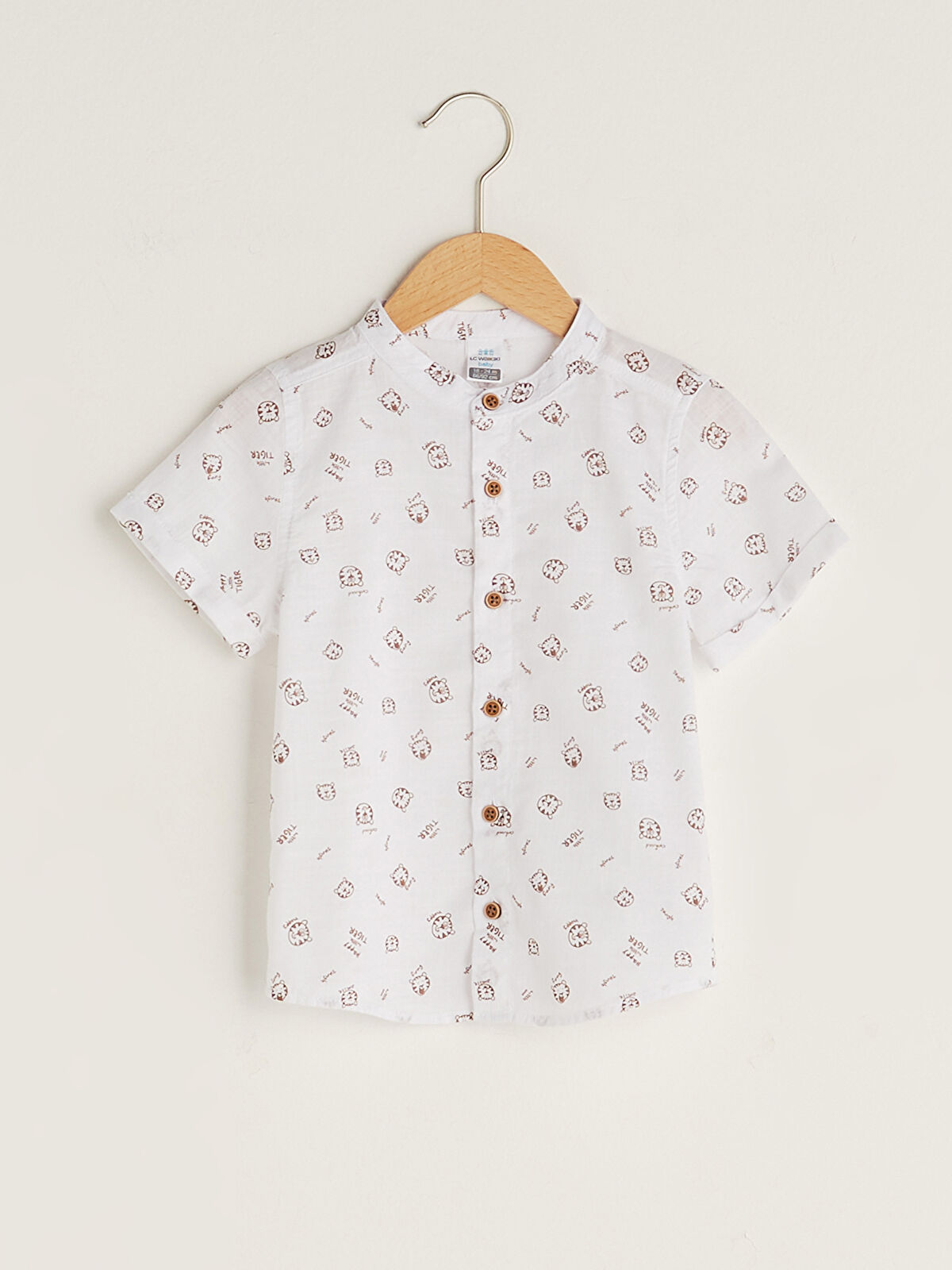 Hakim Yaka Kısa Kollu Desenli Poplin Erkek Bebek Gömlek