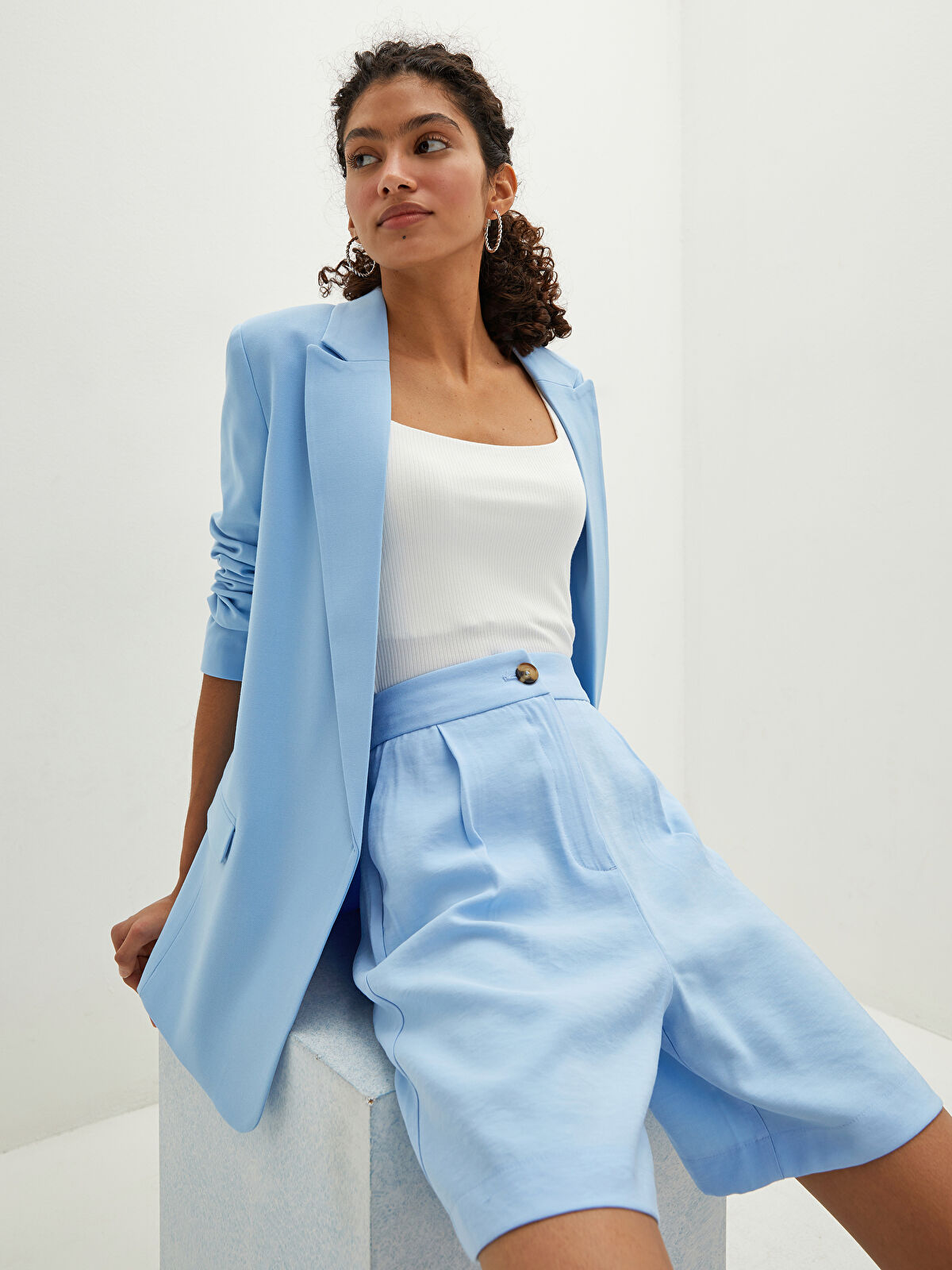 LCW VISION Yüksek Bel Bol Fit Keten Görünümlü Kumaş Kadın Şort