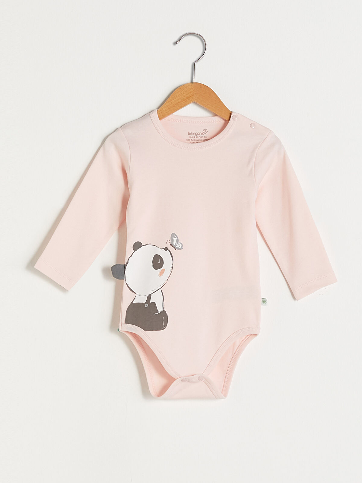 LCW GREEN Bıorganic Bisiklet Yaka Uzun Kollu Baskılı Organik Pamuklu Kız Bebek Çıtçıtlı Body