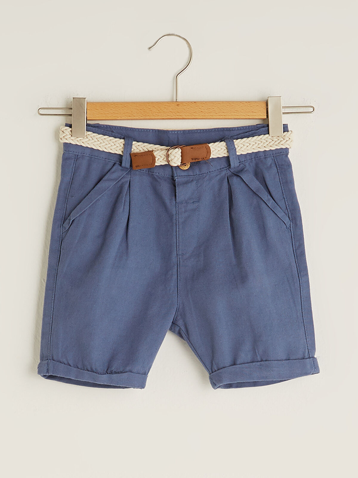 Beli Lastikli Basic Erkek Bebek Şort ve Kemer 2'li Takım