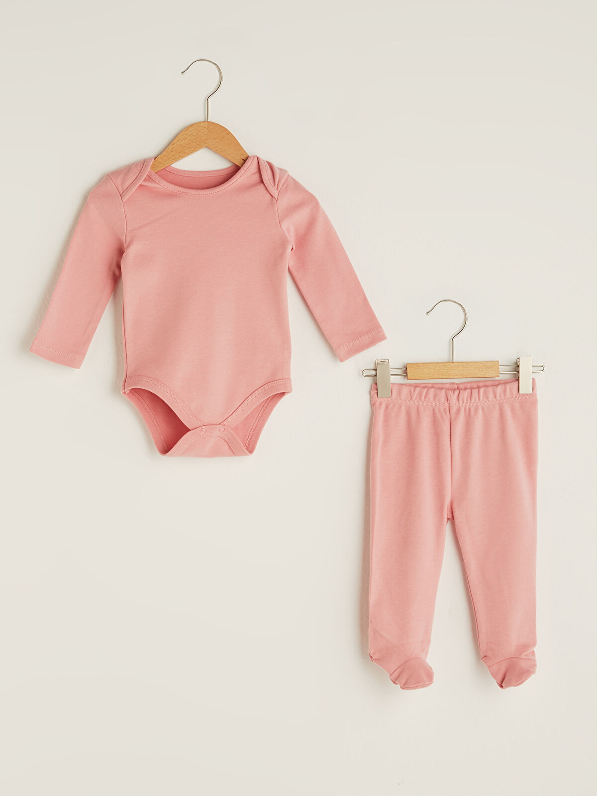 Bisiklet Yaka Uzun Kollu Basic Kız Bebek Çıtçıtlı Body ve Pantolon 2'li Takım