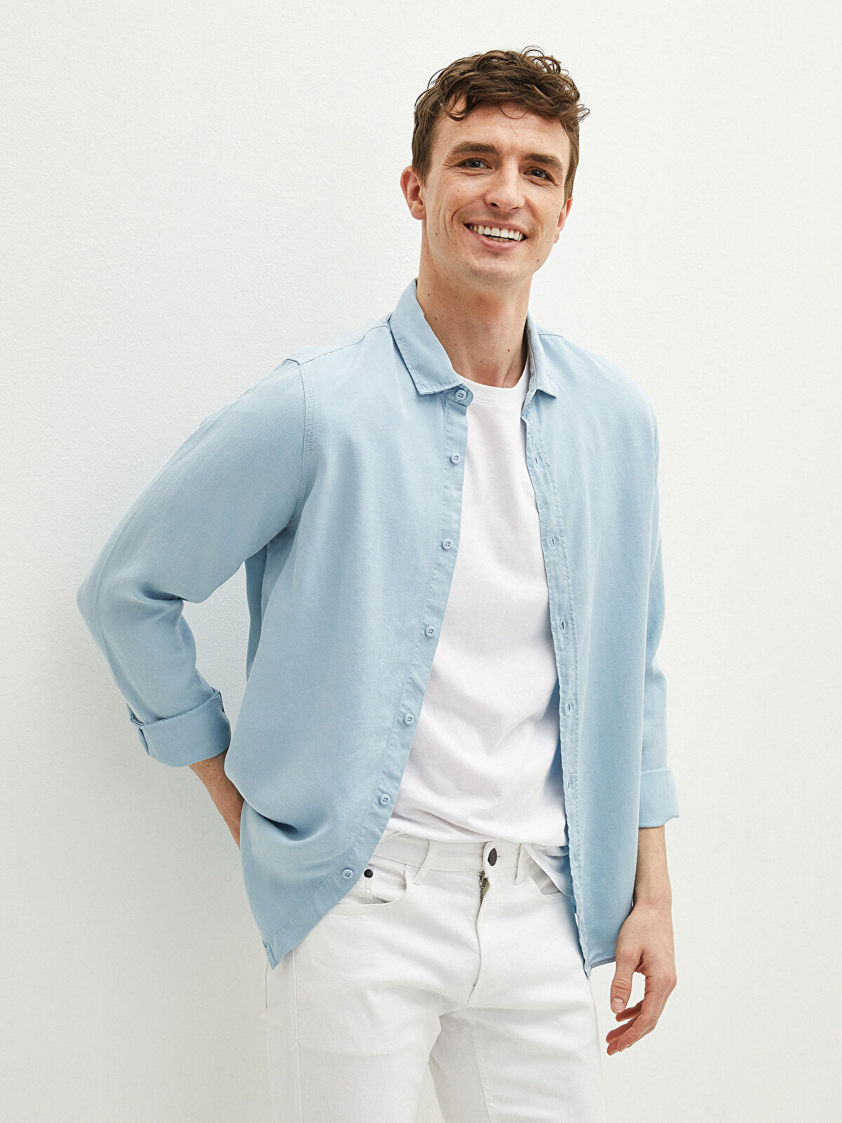 LCW CASUAL Slim Fit Uzun Kollu Gabardin Erkek Gömlek