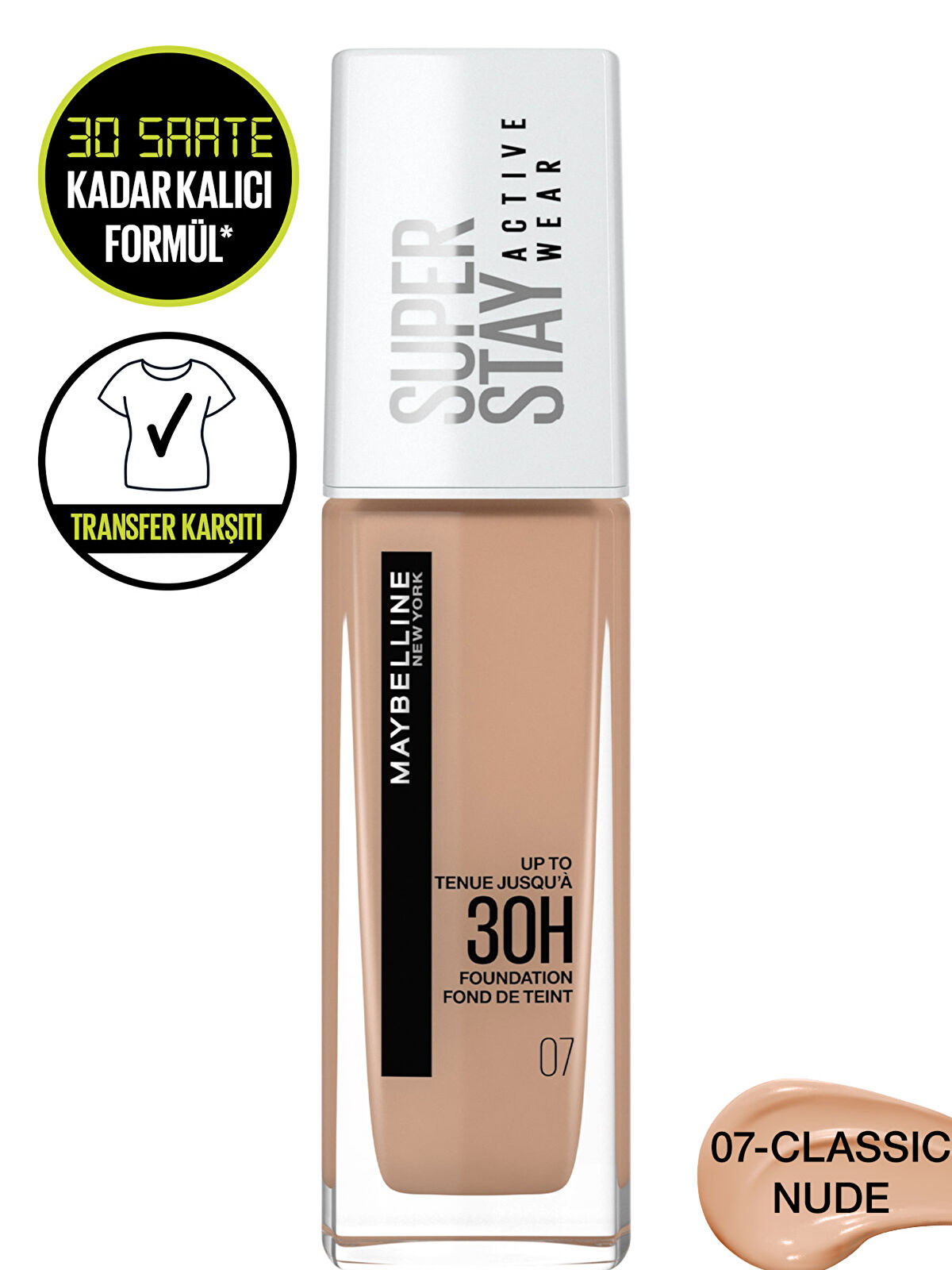 Maybelline New York Superstay Active Wear Fondöten- 07 Classic Nude
