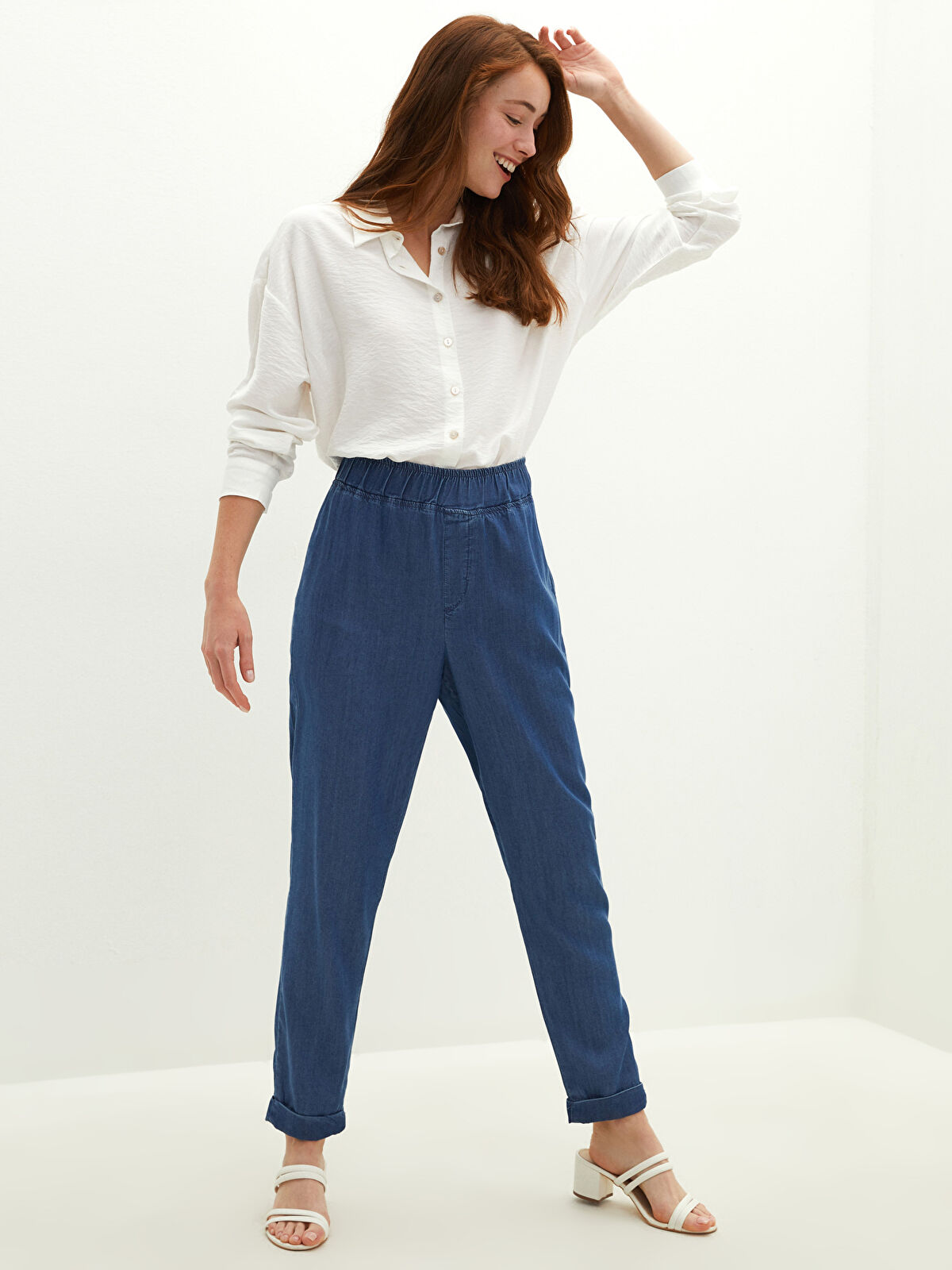 LCW BASIC MODEST Beli Lastikli Bol Fit Tencel Kumaş Kadın Jean Pantolon