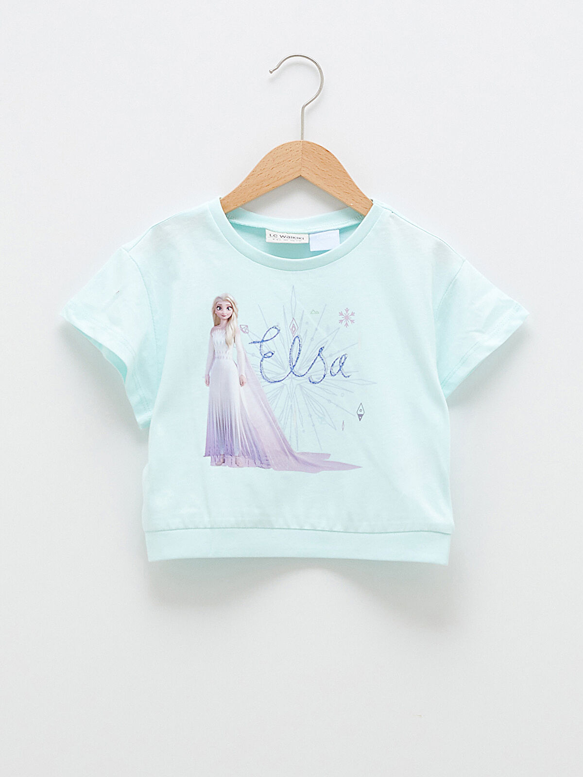 Bisiklet Yaka Elsa Baskılı Kısa Kollu Kız Çocuk Tişört