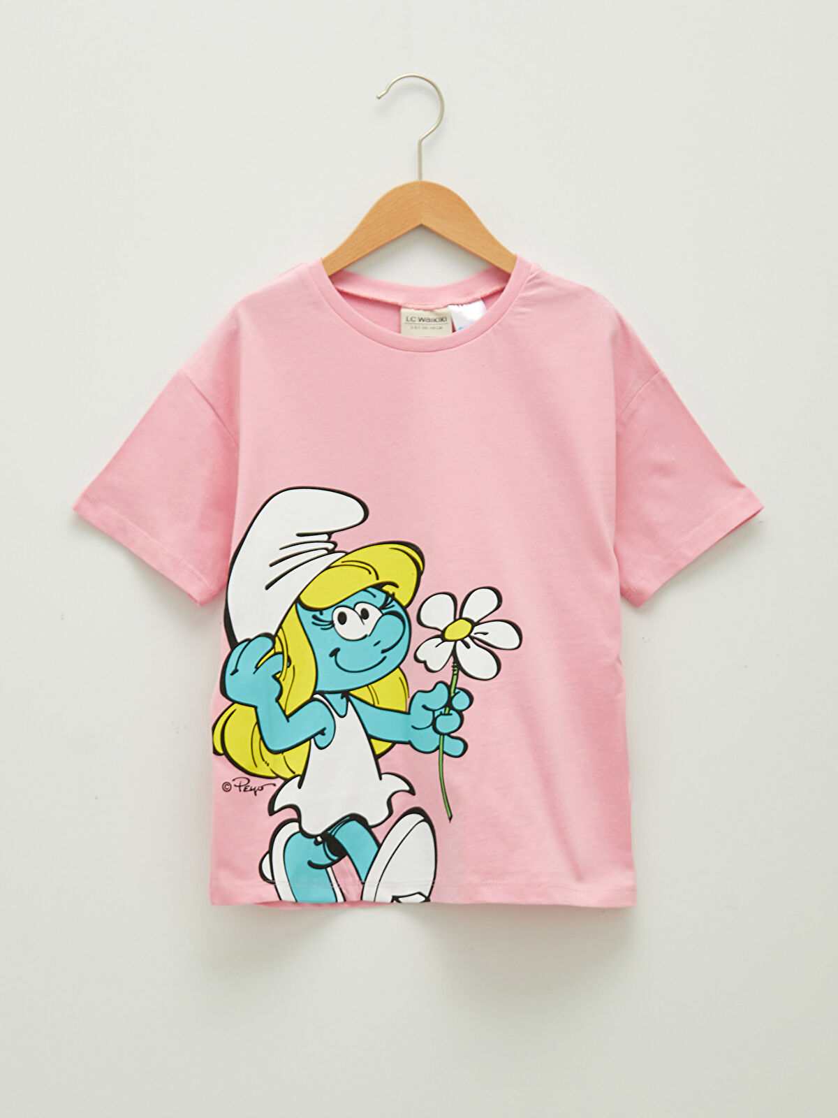 Bisiklet Yaka Şirine Baskılı Kısa Kollu Pamuklu Kız Tişört