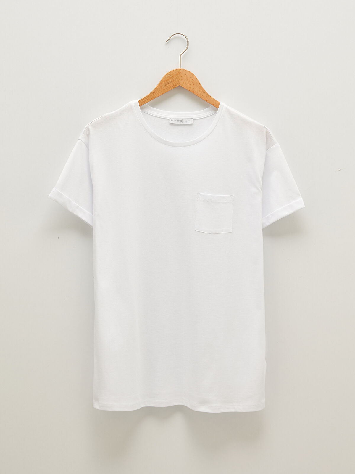 LCW BASIC Bisiklet Yaka Düz Cep Detaylı Kısa Kollu Pamuklu Kadın Tişört