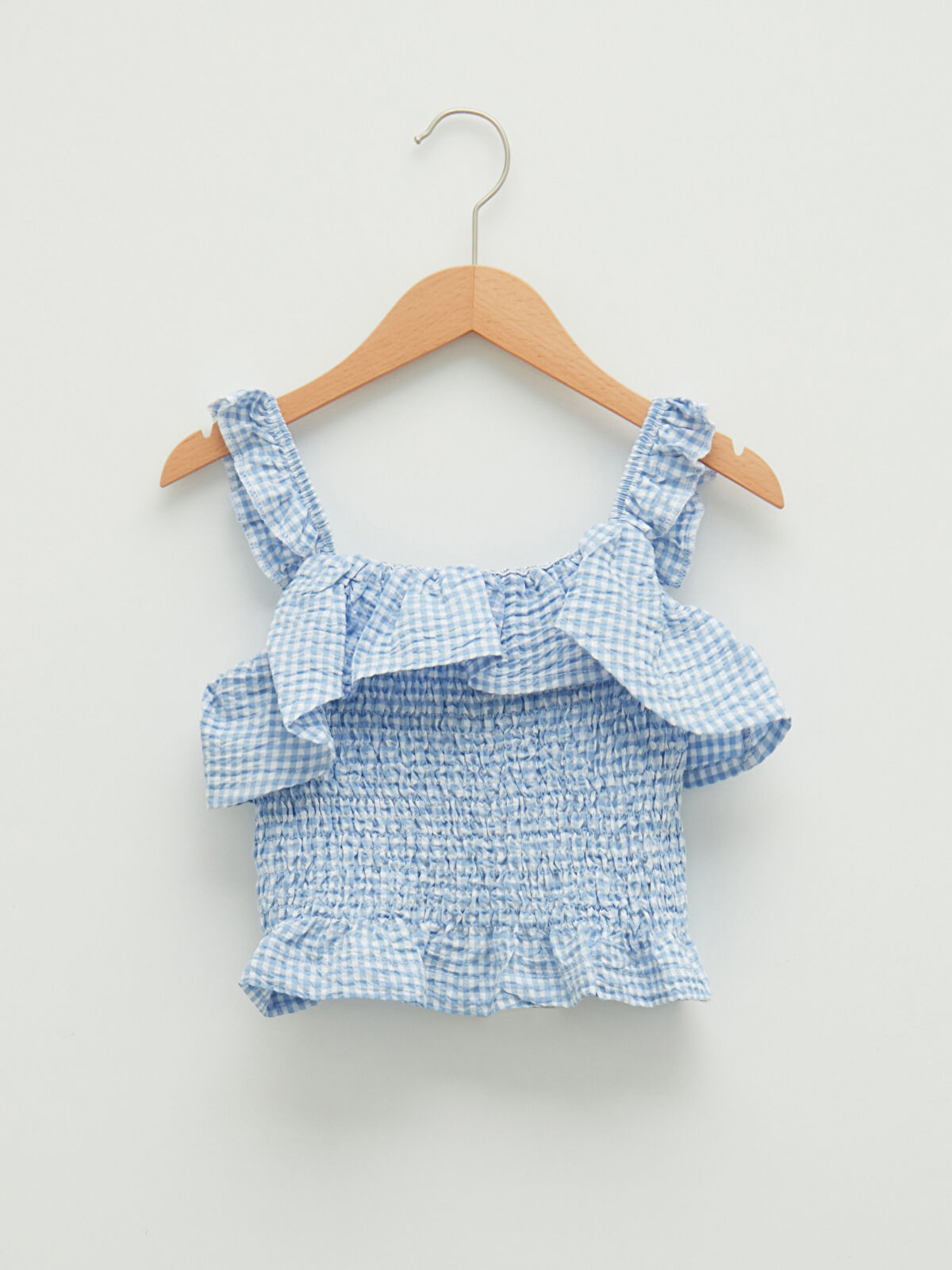 Kare Yaka Ekose Askılı Kız Çocuk Bluz