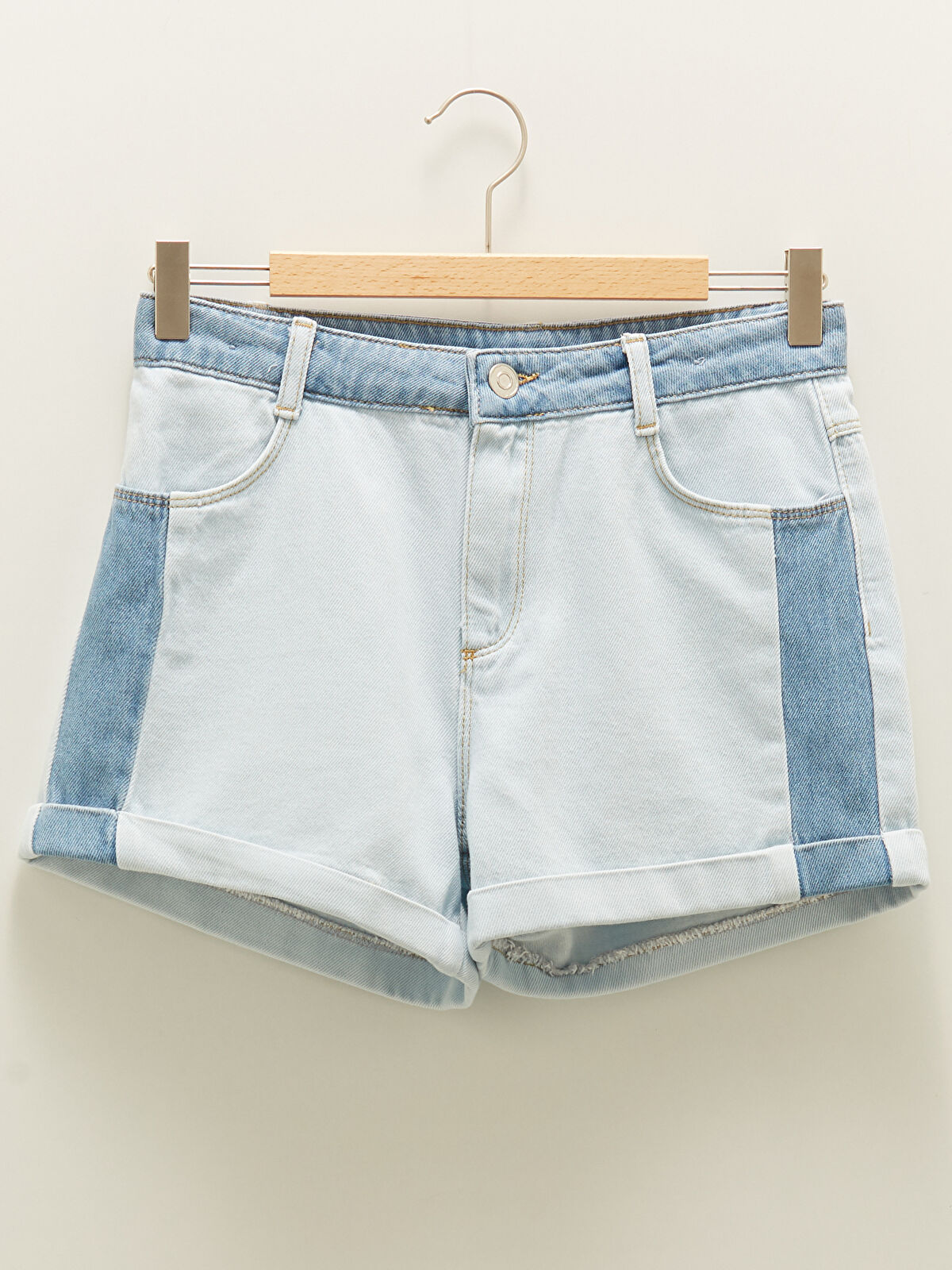 Renk Bloklu Pamuklu Kız Çocuk Jean Şort