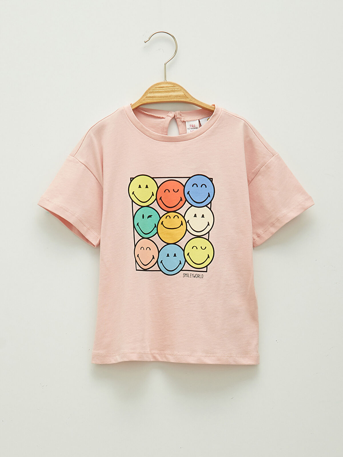 Bisiklet Yaka Kısa Kollu Smiley Baskılı Kız Bebek Tişört