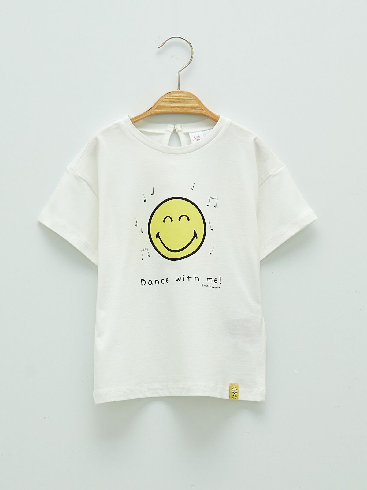 Bisiklet Yaka Kısa Kollu Smiley Baskılı Kız Bebek Tişört