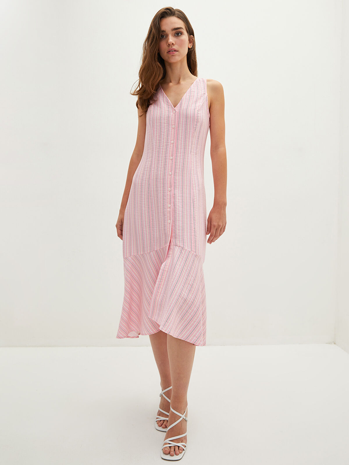 LCW VISION V Yaka Kolsuz Desenli Kadın Elbise