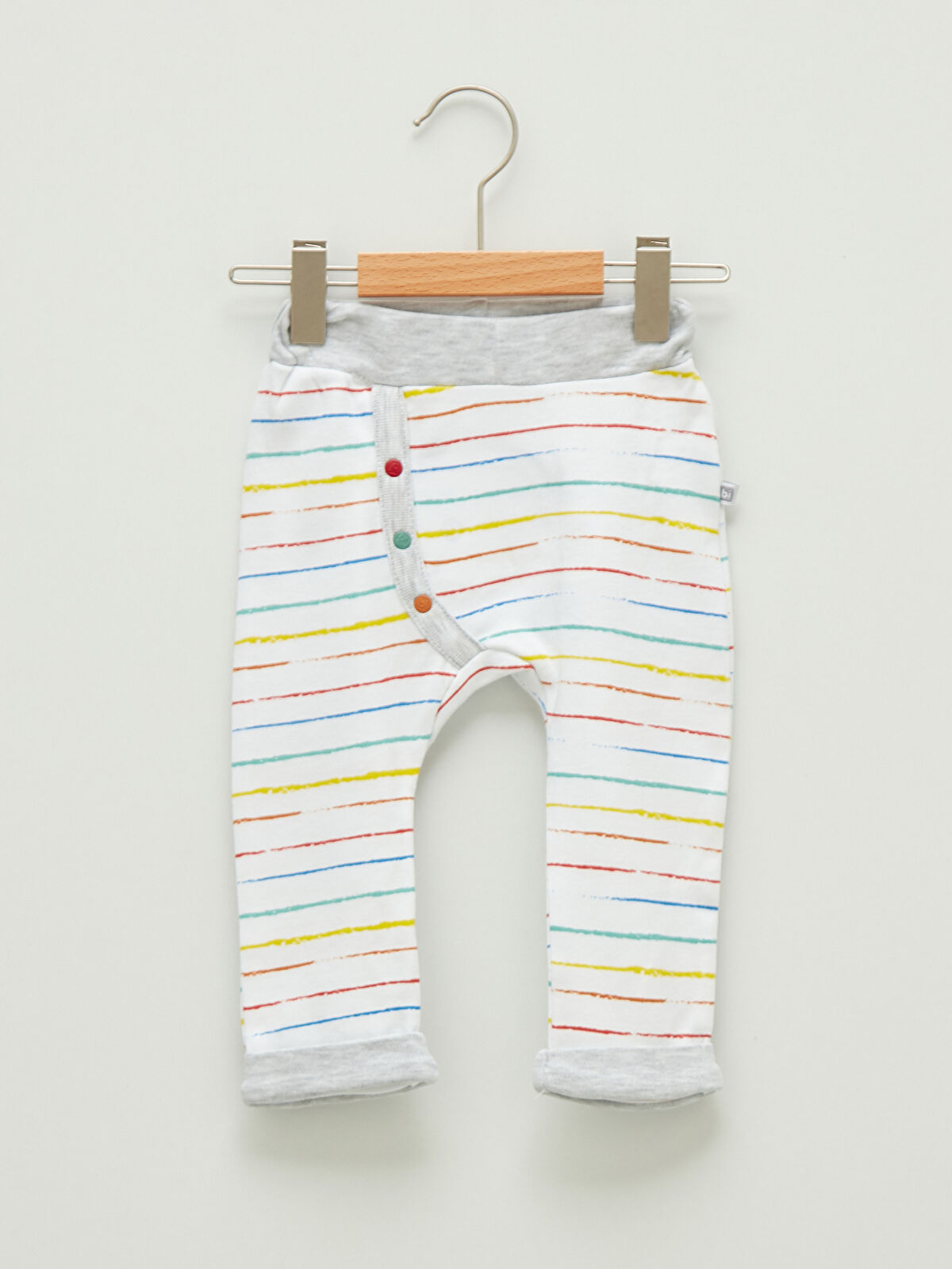 Çizgili Düğme Detaylı Pamuklu Erkek Bebek Pantolon