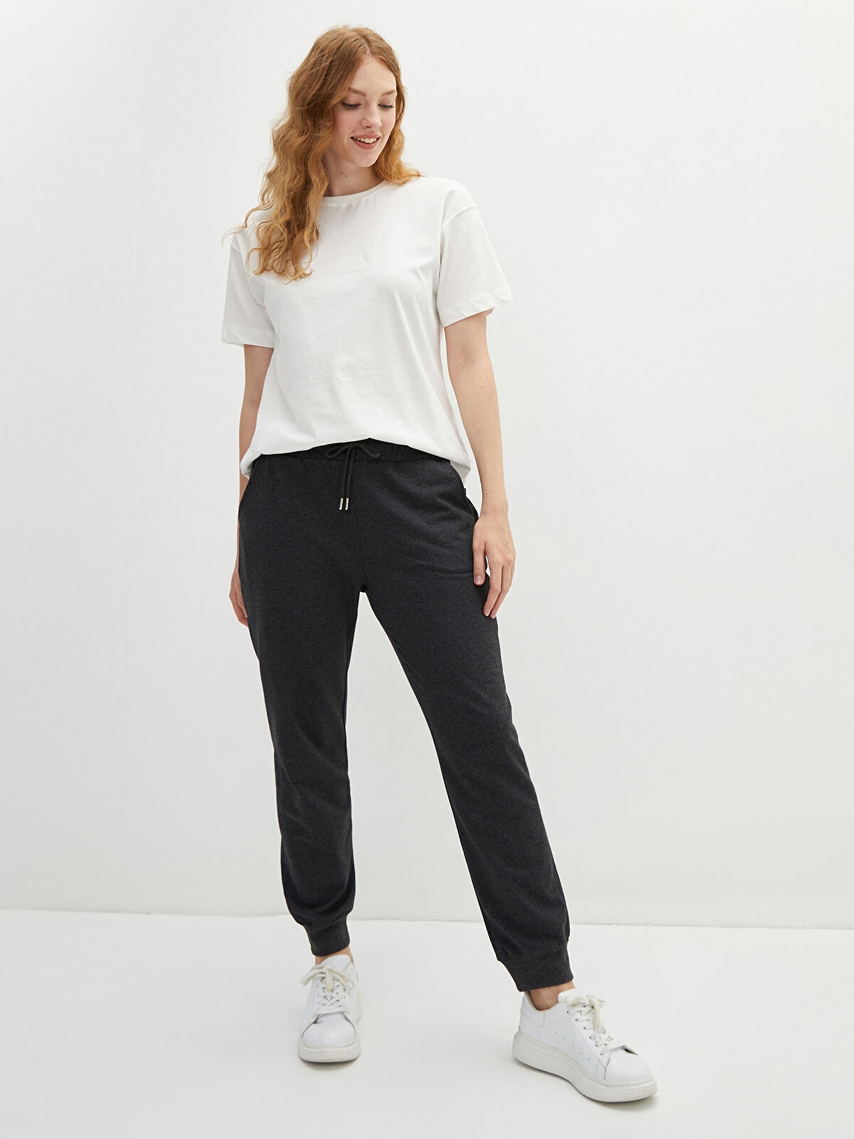 Büyük Beden Beli Lastikli Düz Cep Detaylı Kadın Jogger Eşofman Altı