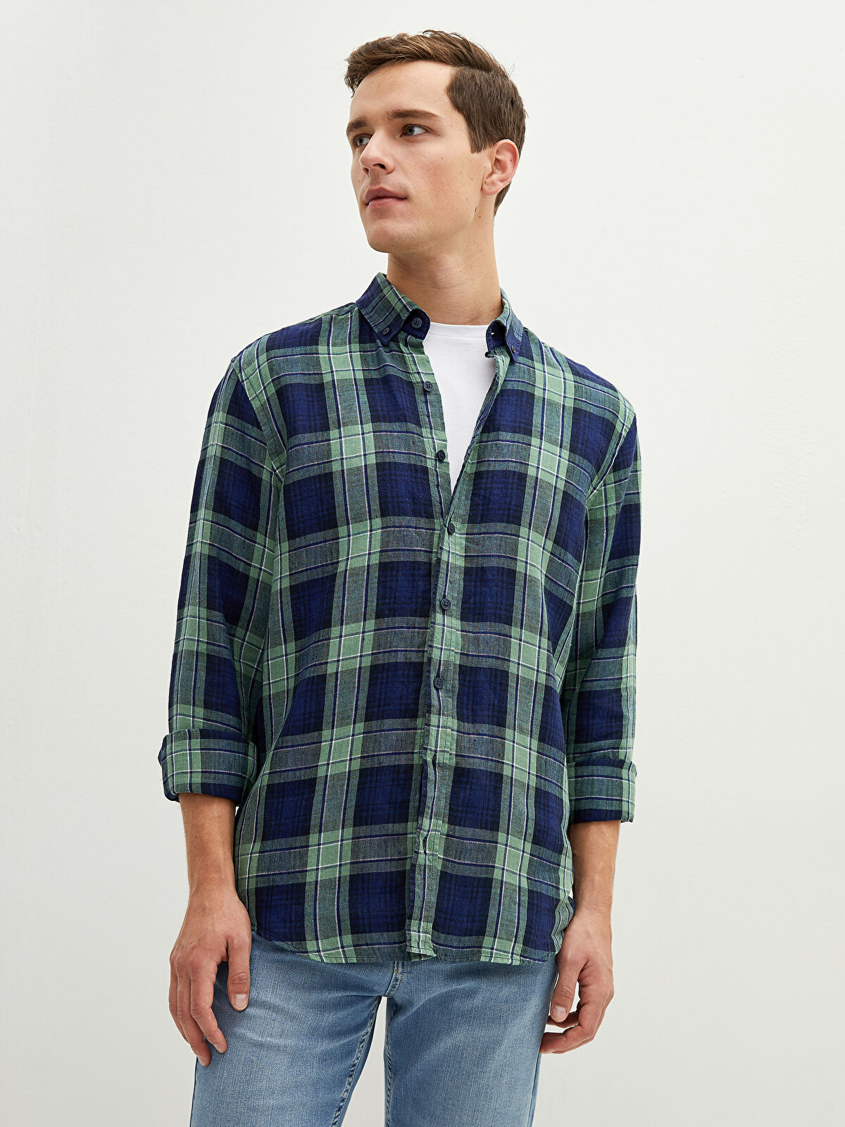 LCW CLASSIC Regular Fit Uzun Kollu Ekose Keten Erkek Gömlek LCW CLASSIC Regular Fit Uzun Kollu Ekose Keten Erkek Gömlek