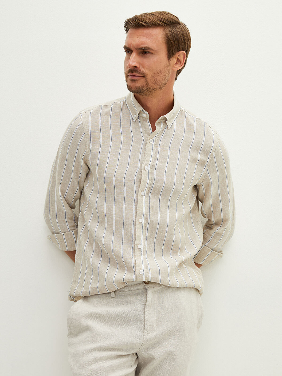 LCW CLASSIC Regular Fit Uzun Kollu Keten Erkek Gömlek