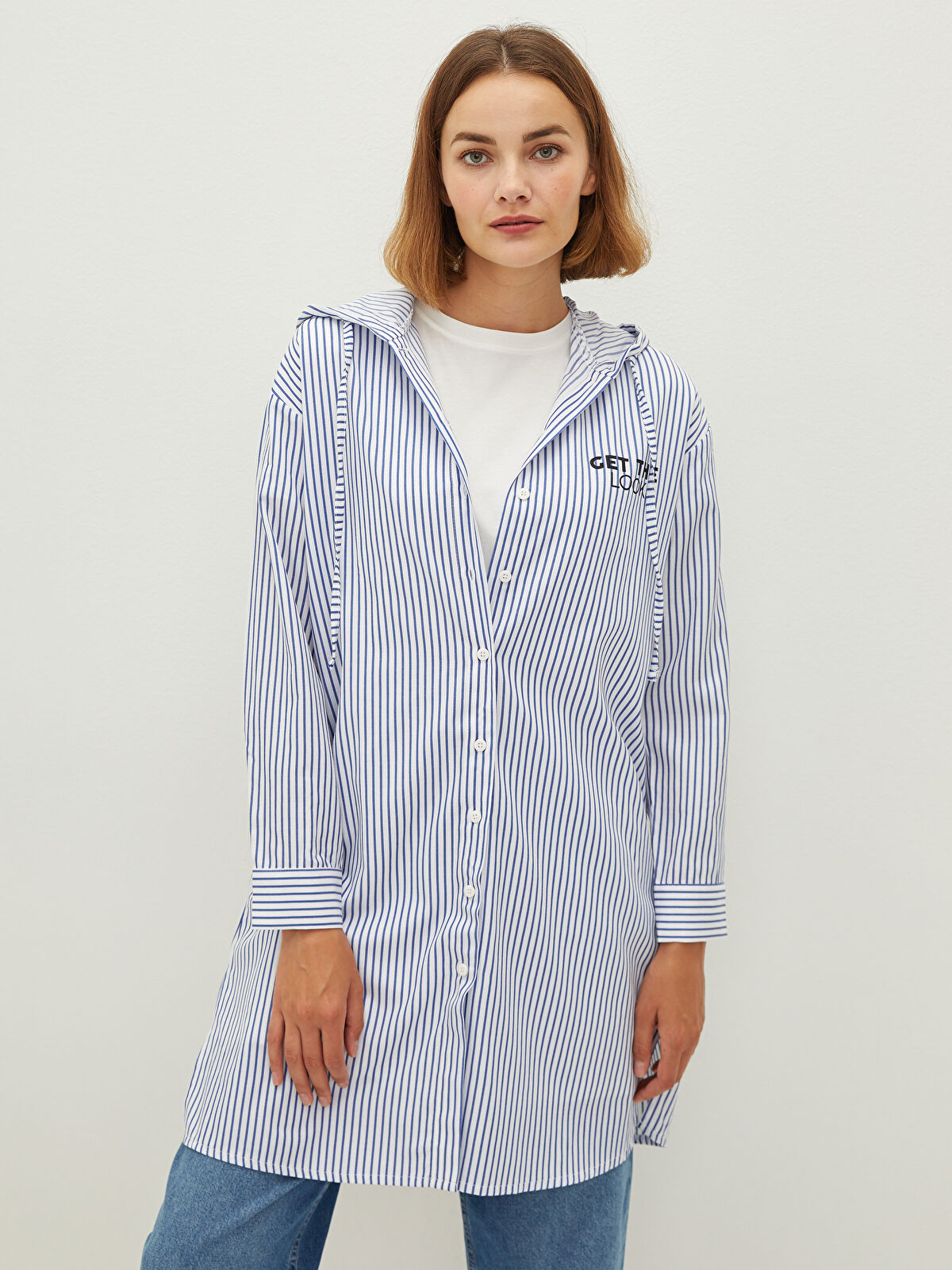 MODEST Kapüşon Yaka Baskılı Uzun Kollu Oversize Kadın Tunik