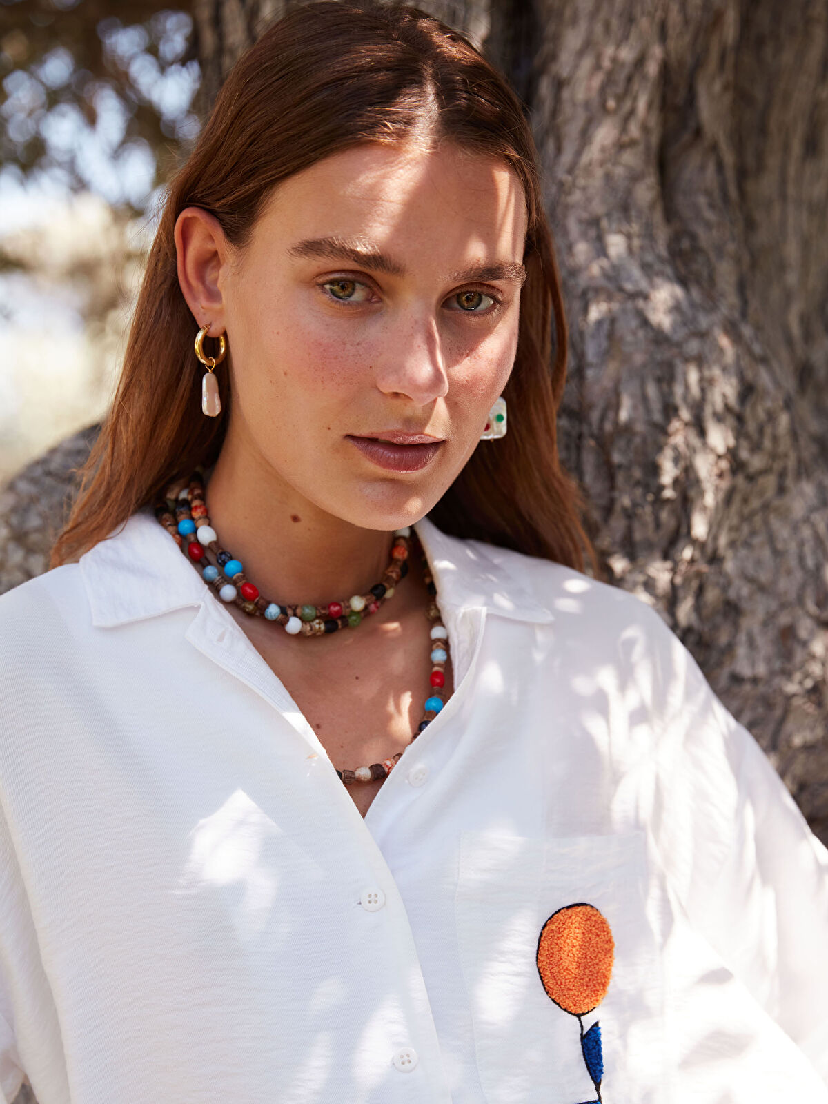 Kuaybe Gider X LC Waikiki Gömlek Yaka Nakışlı Uzun Kollu Oversize  Kadın Tunik