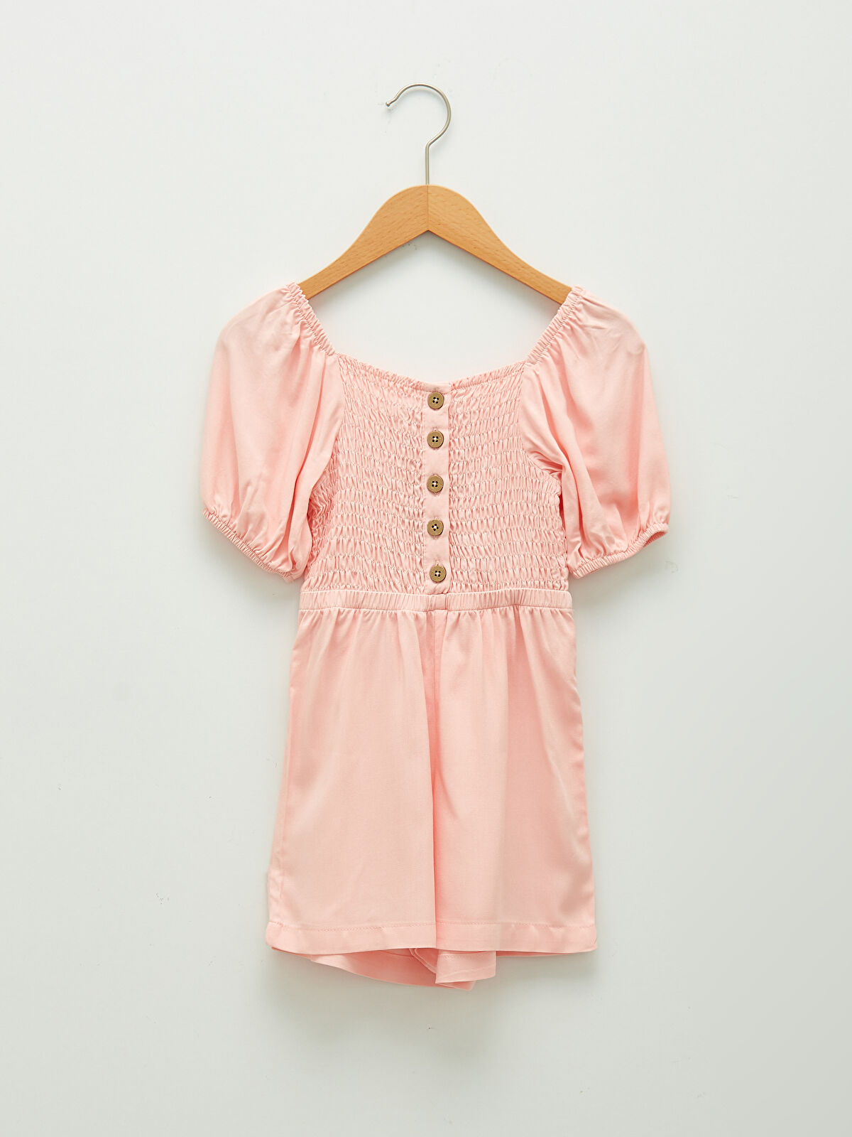 Kare Yaka Basic Kısa Kollu Viskon Kız Çocuk Tulum