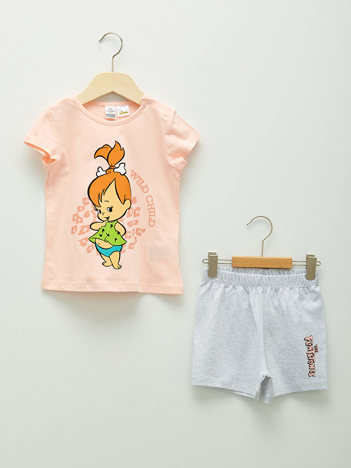 Bisiklet Yaka Kısa Kollu Çakıl Çakmaktaş Baskılı Pamuklu Kız Bebek Pijama Takımı Bisiklet Yaka Kısa Kollu Çakıl Çakmaktaş Baskılı Pamuklu Kız Bebek Pijama Takımı