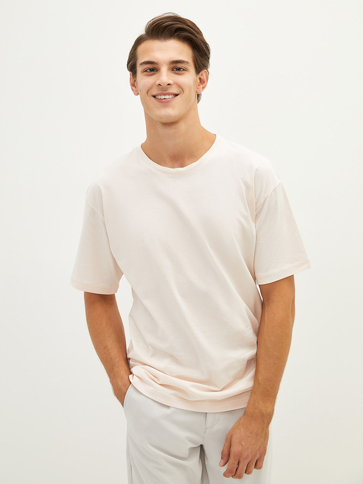 LCW BASIC Oversize Bisiklet Yaka Kısa Kollu Penye Erkek Tişört