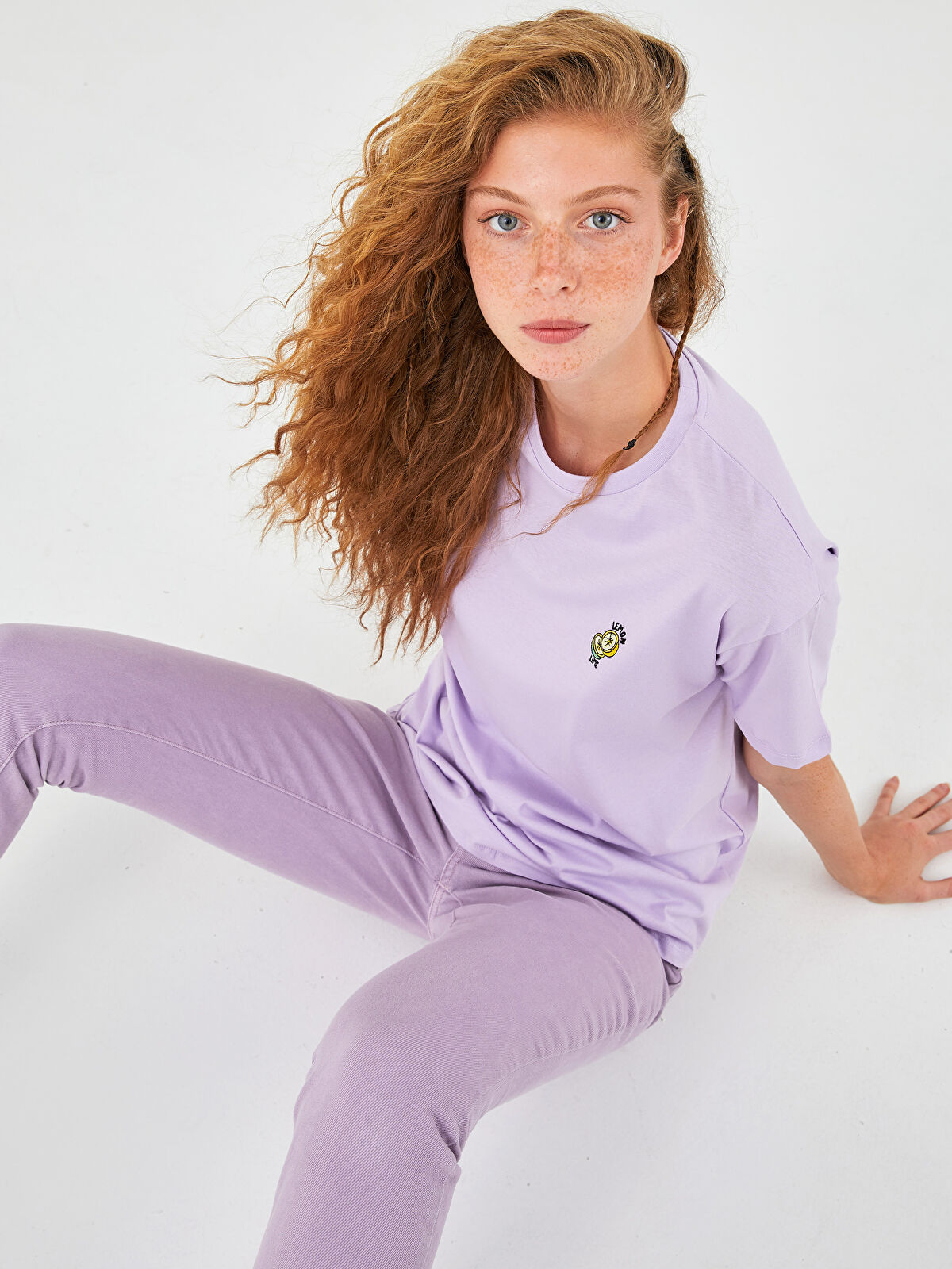 XSIDE Bisiklet Yaka Nakışlı Kısa Kollu Pamuklu Kadın Tişört