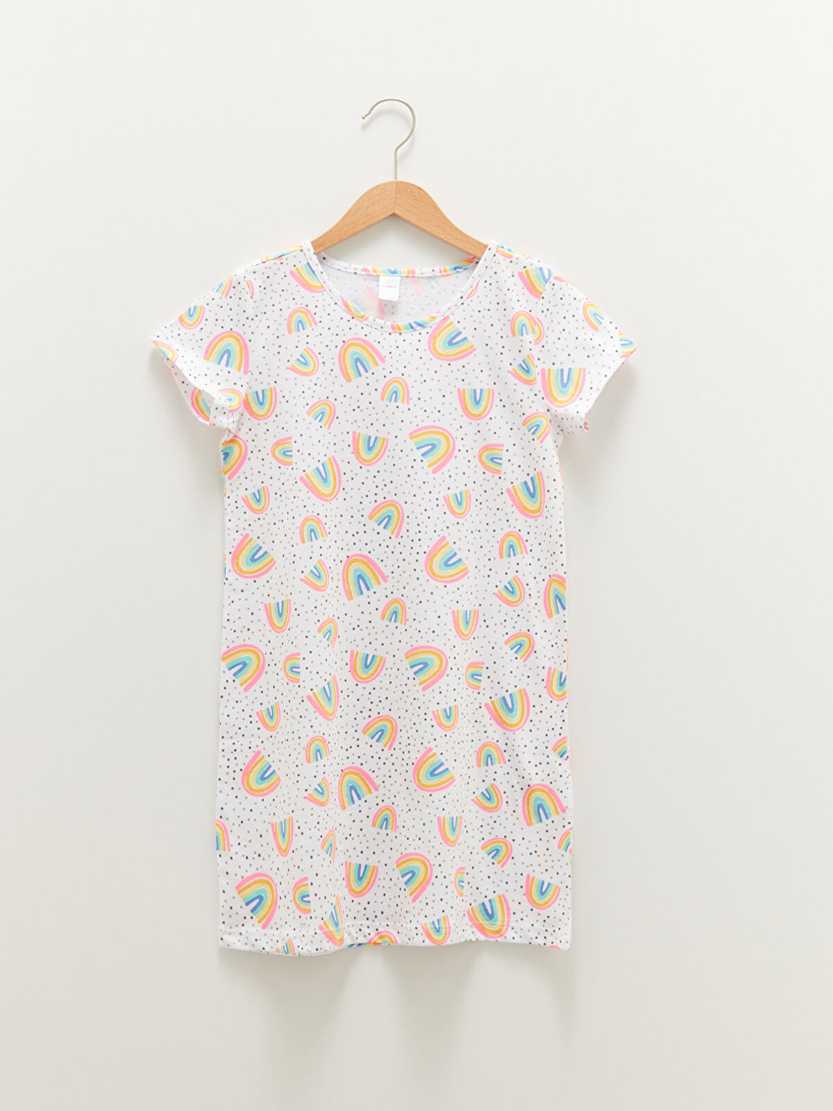 Bisiklet Yaka Kısa Kollu Baskılı Pamuklu Kız Çocuk Gecelik