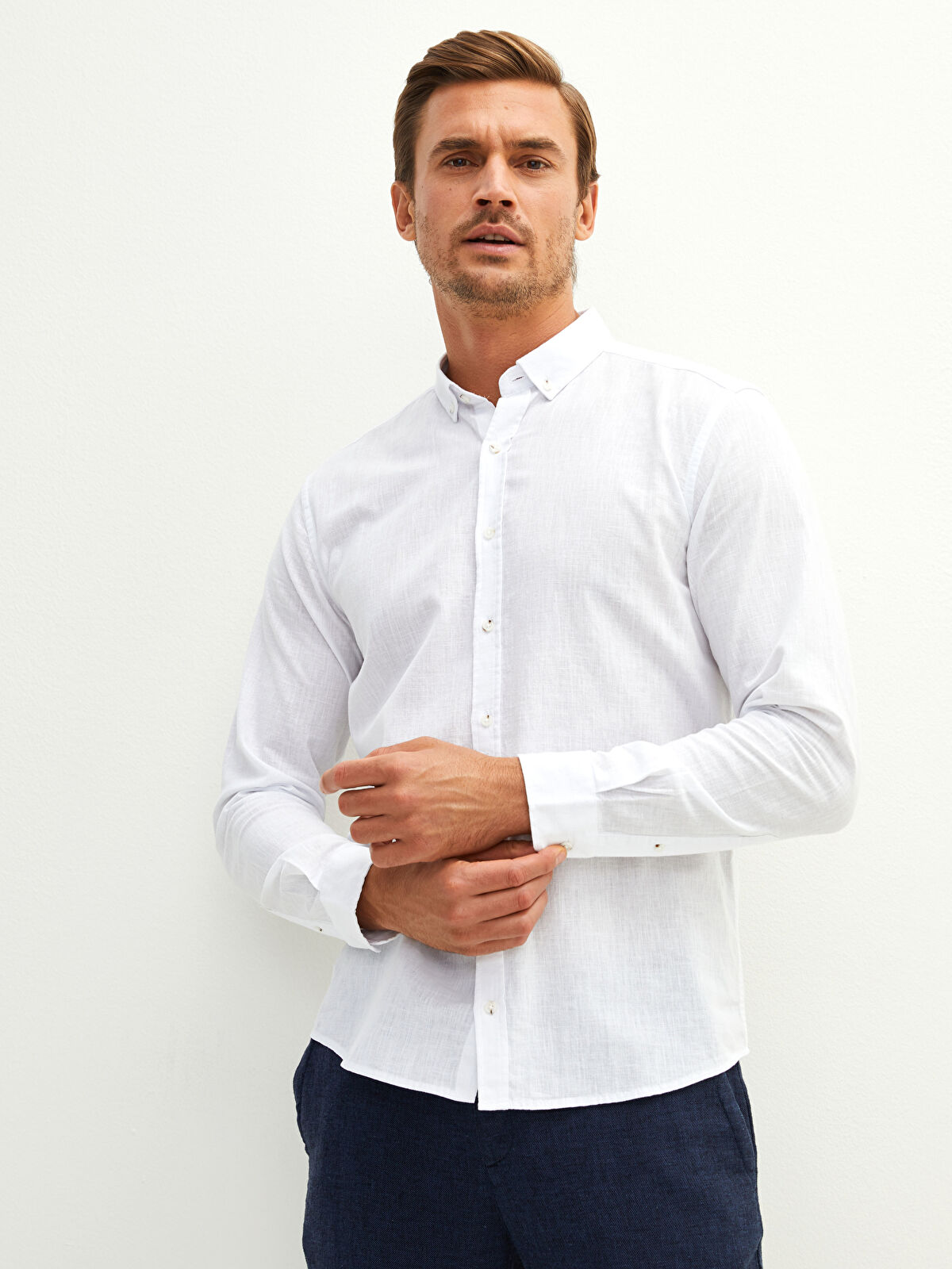 LCW VISION Slim Fit Uzun Kollu Keten Erkek Gömlek