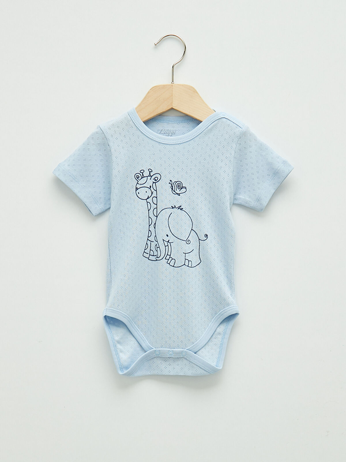 Luggi Baby Bisiklet Yaka Kendinden Desenli Pamuklu Erkek Bebek Çıtçıtlı Body