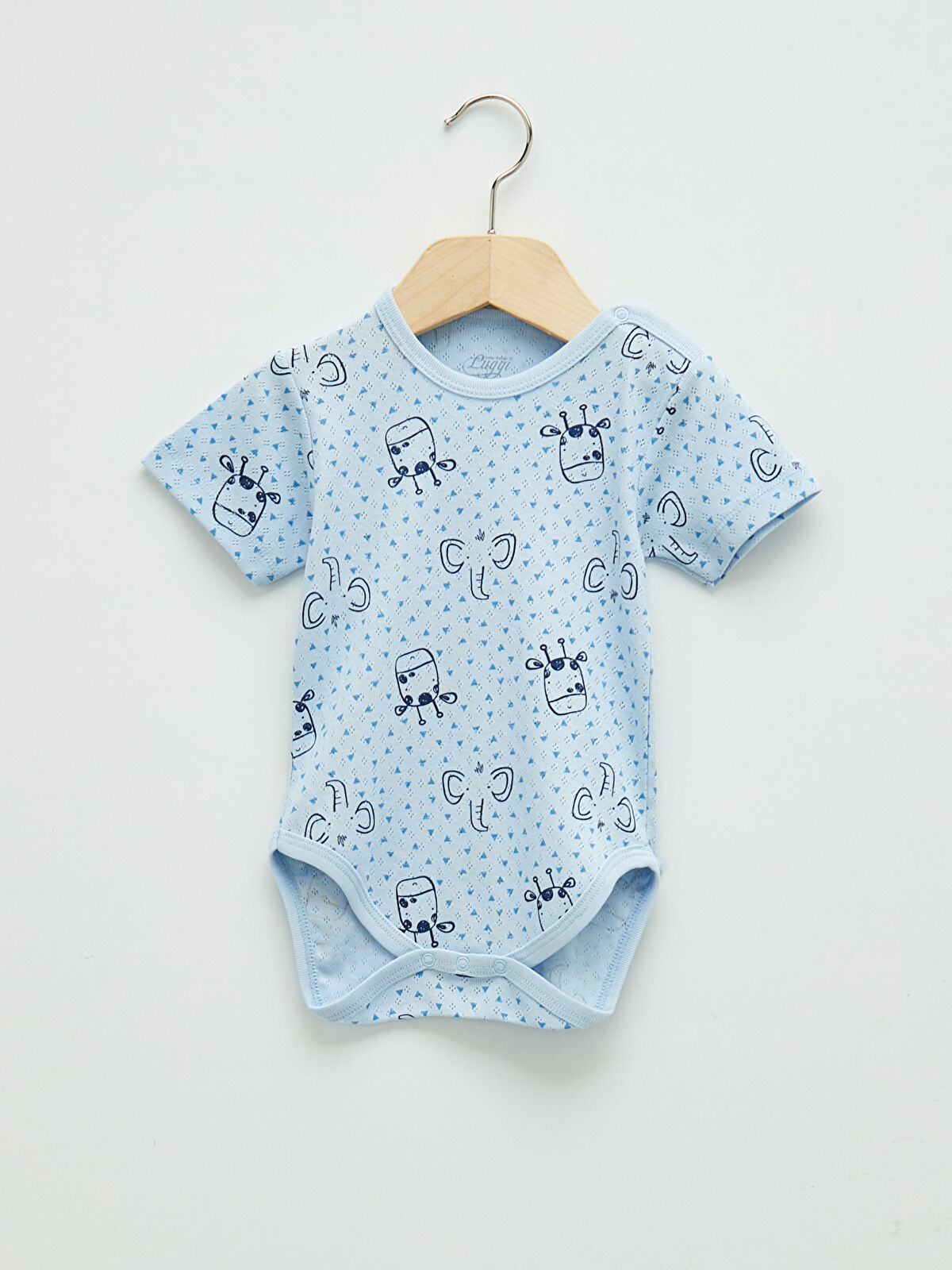 Luggi Baby Bisiklet Yaka Kendinden Desenli Pamuklu Erkek Bebek Çıtçıtlı Body
