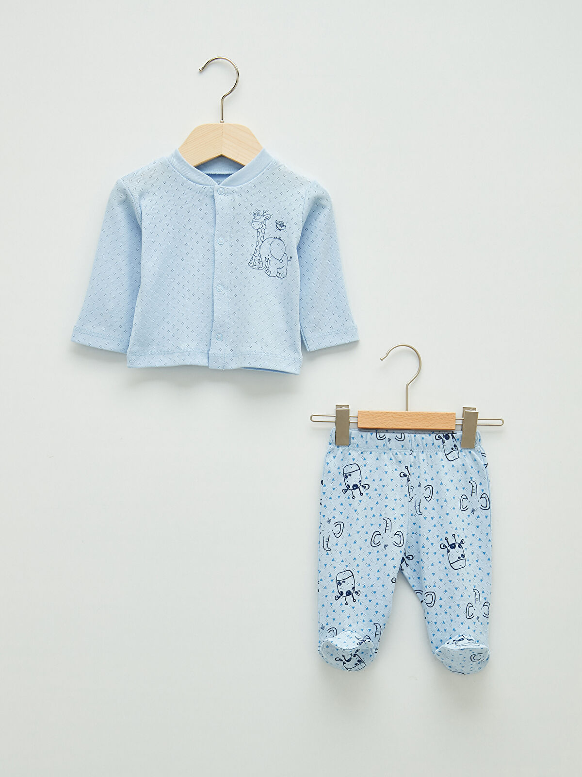 Luggi Baby Bisiklet Yaka Kendinden Desenli Pamuklu Erkek Bebek 2'li Takım