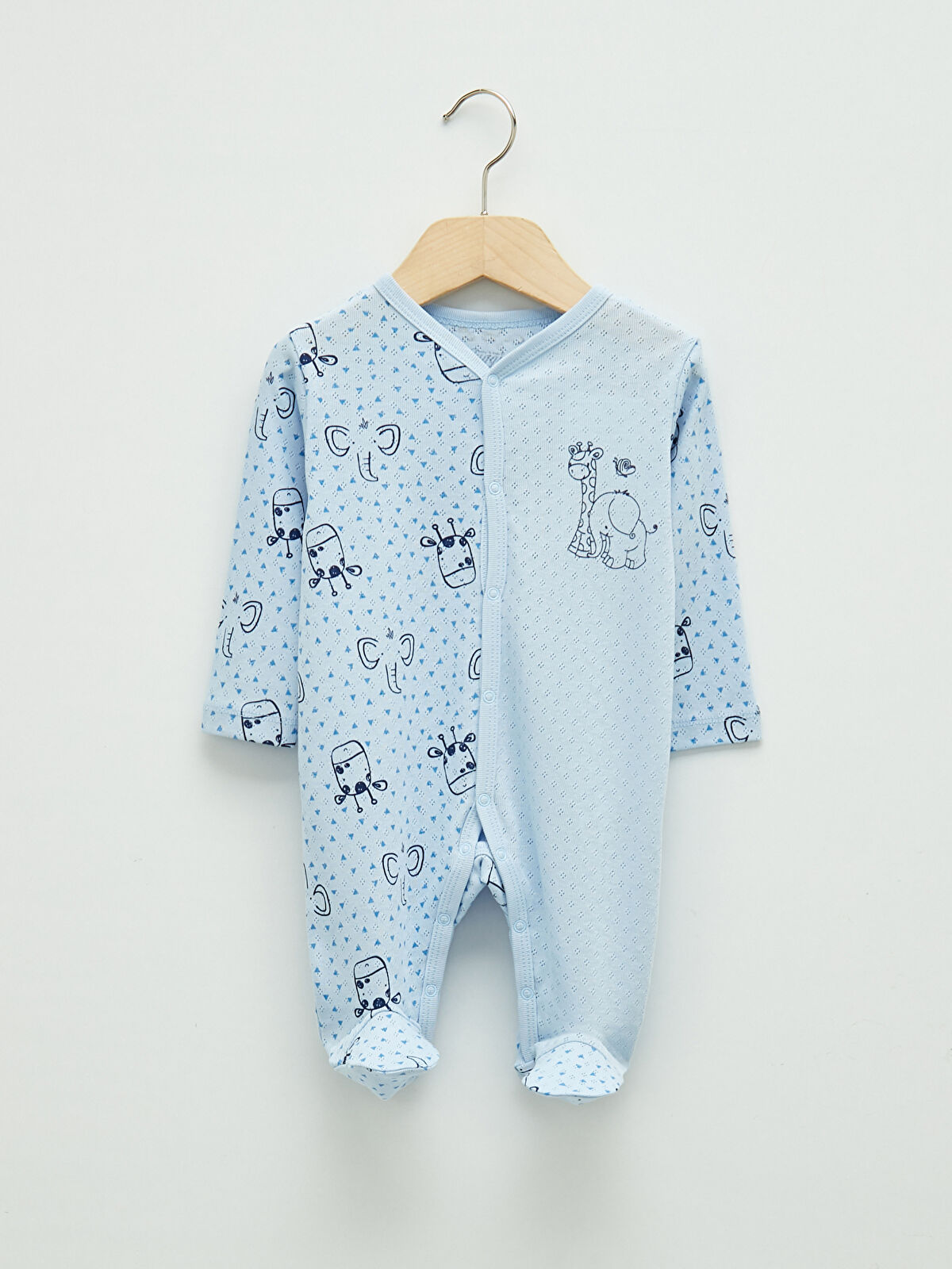 Luggi Baby V Yaka Kendinden Desenli Pamuklu Erkek Bebek Tulum